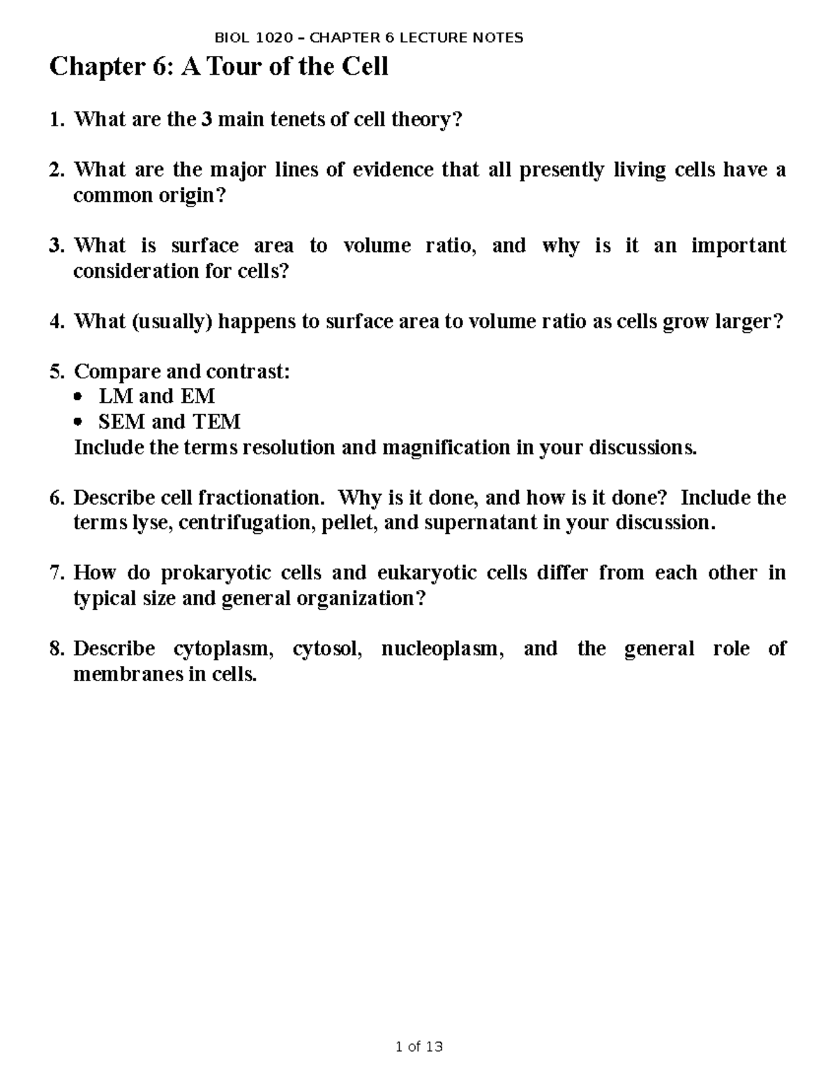 Chapter 06 - CH 6 study guide and notes. - Chapter 6: A Tour of the ...
