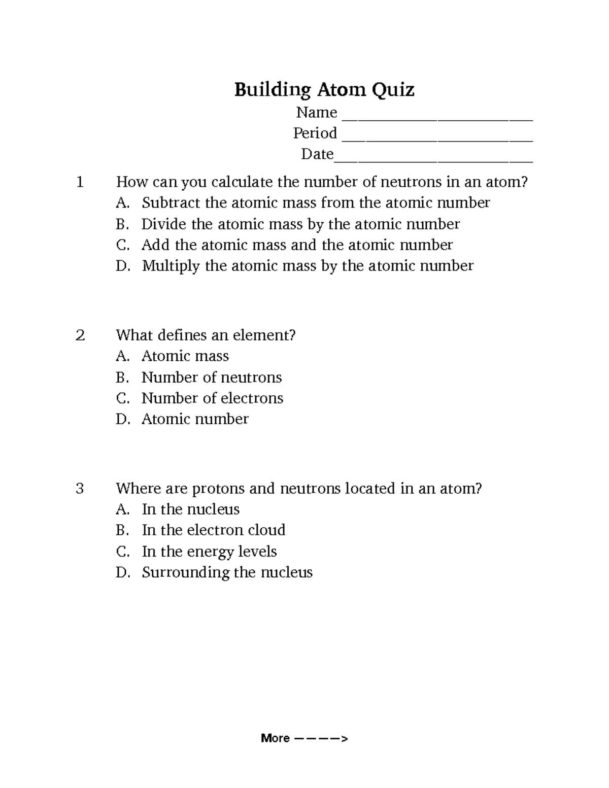 Building Atoms D - Building Atom Quiz Name ...