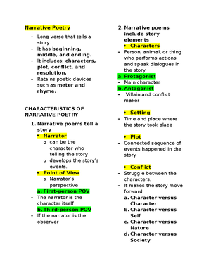 English Reviewer - notes - ENGLISH REVIEWER LYRIC POETRY Short poem ...