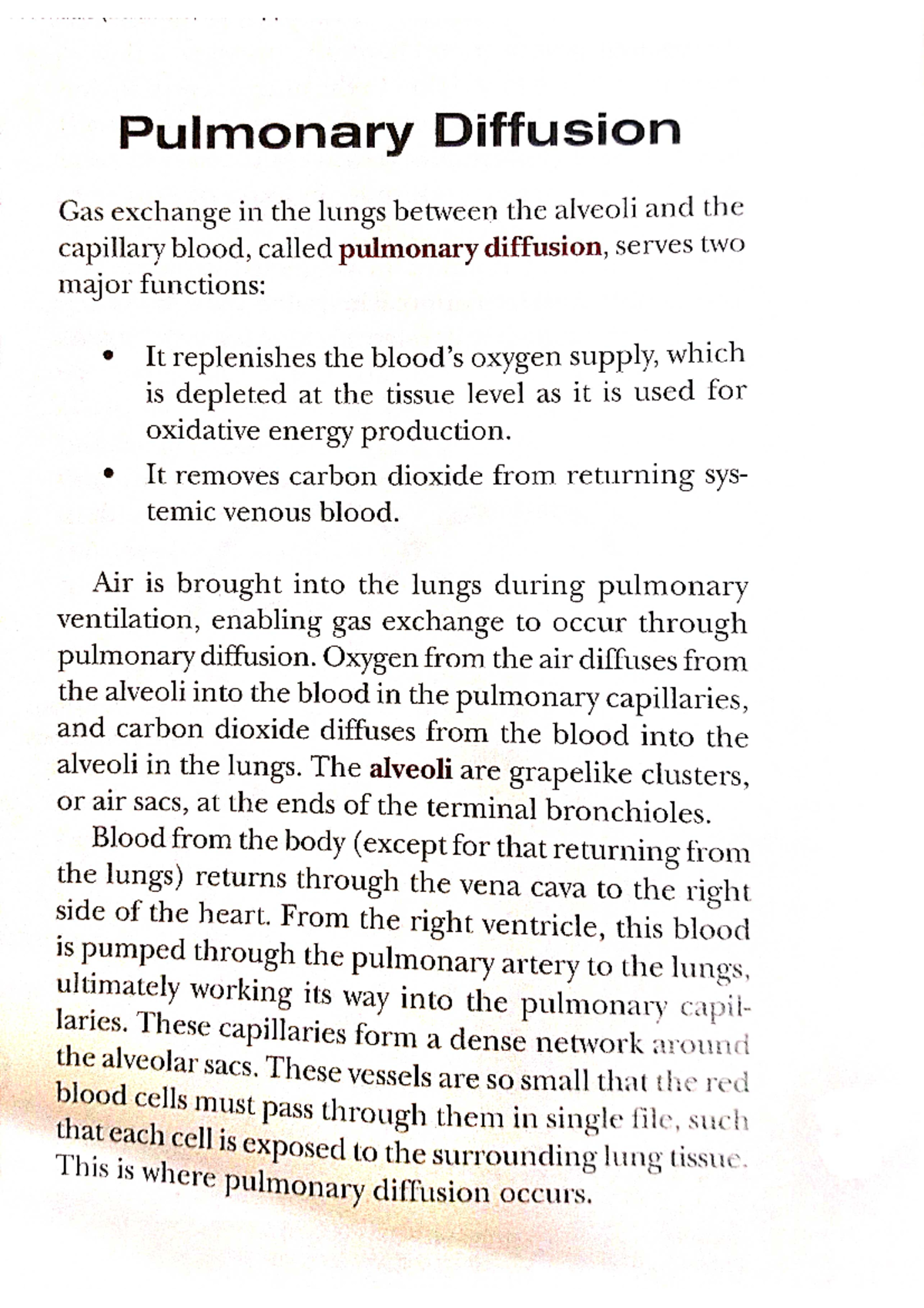 Pulmonary diffusion - Gas exchange in the lungs between the alveoli and the capillary blood ...