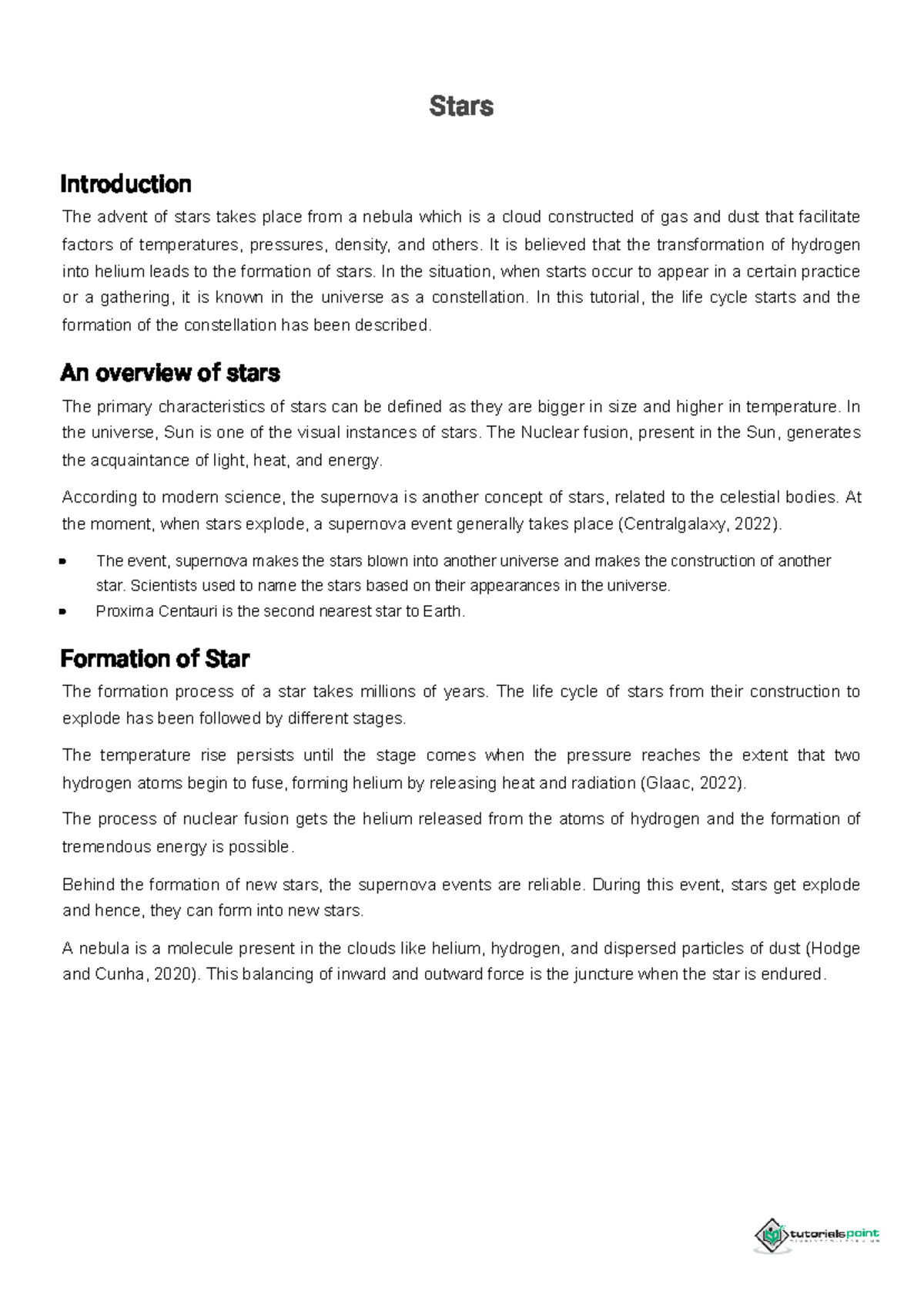 Stars - Stars Introduction The advent of stars takes place from a ...