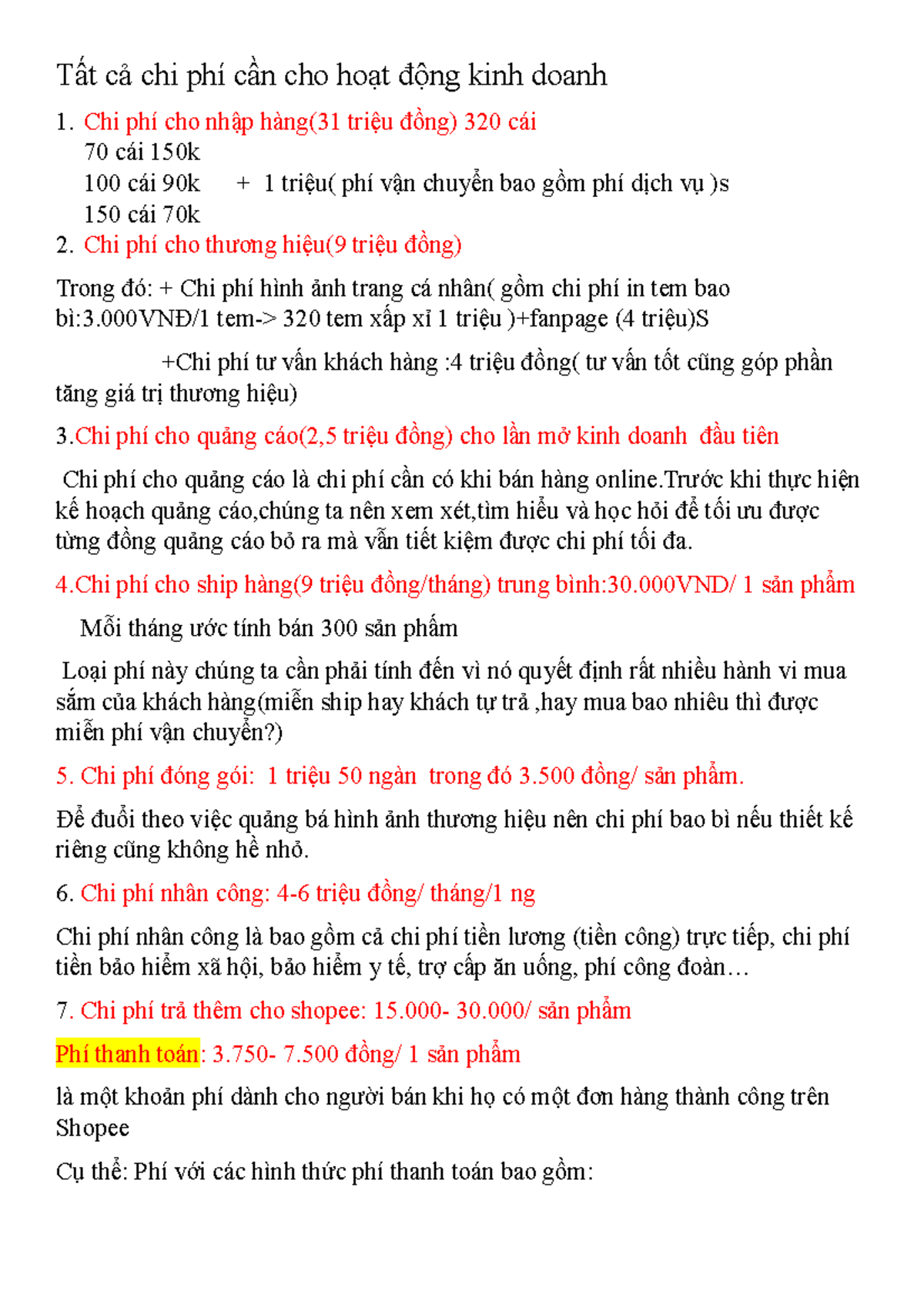 KTVM-CHI PHÍ - ktvm - Tất cả chi phí cần cho hoạt động kinh doanh Chi ...