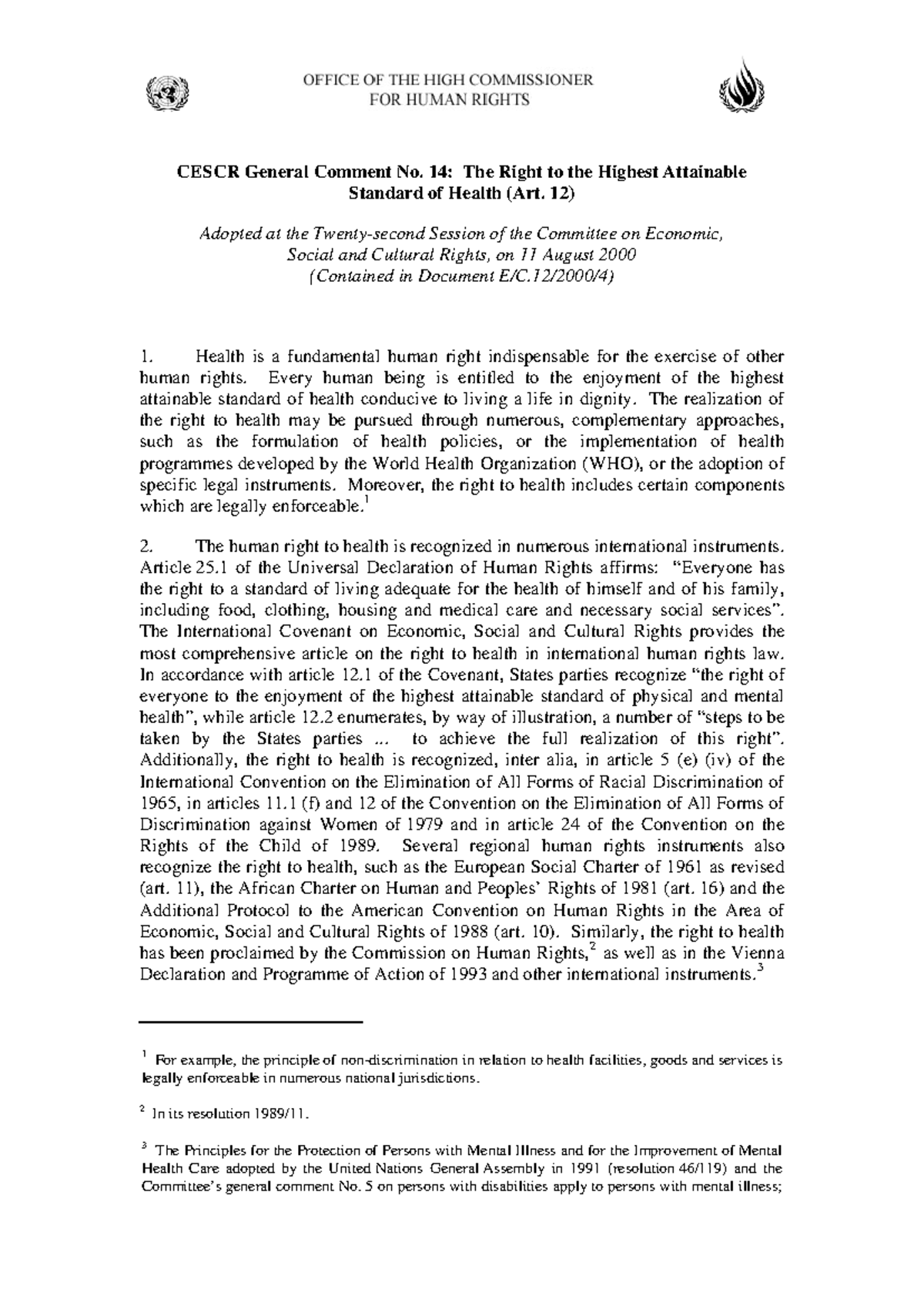 General Comment 14 Cescr - CESCR General Comment No. 14: The Right to ...