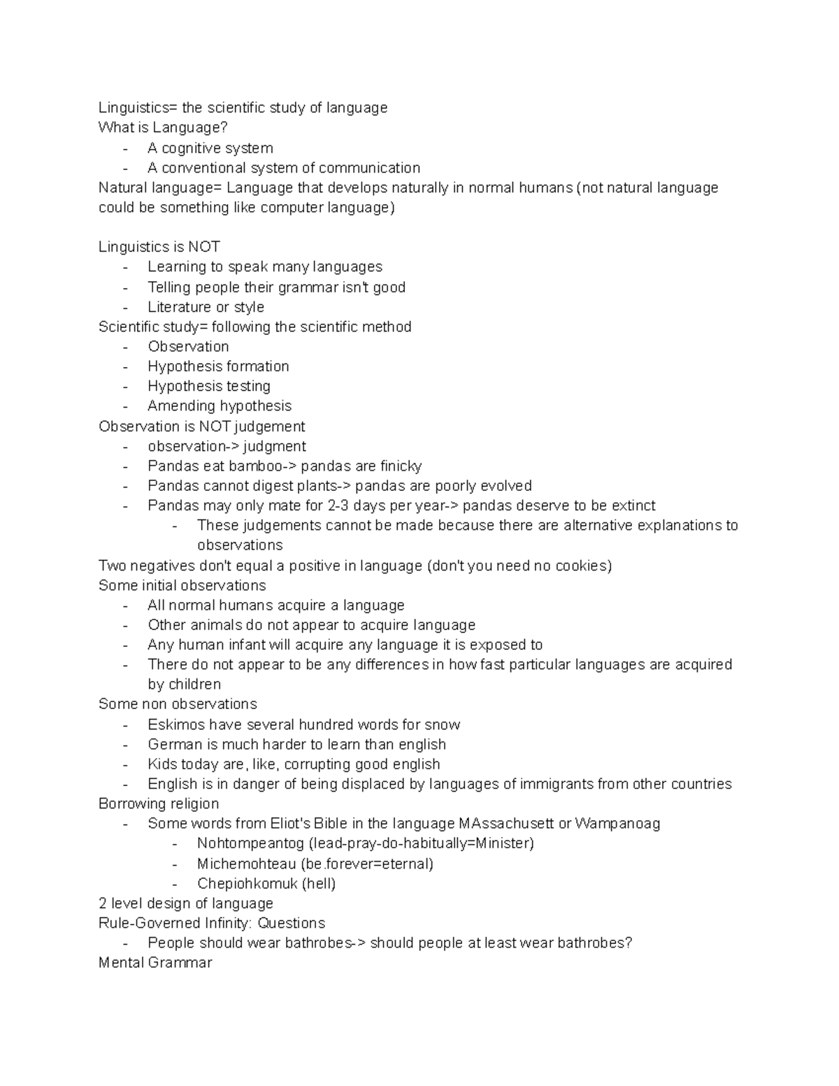 Copy Of LING101 Notes Test 1 Linguistics The Scientific Study Of
