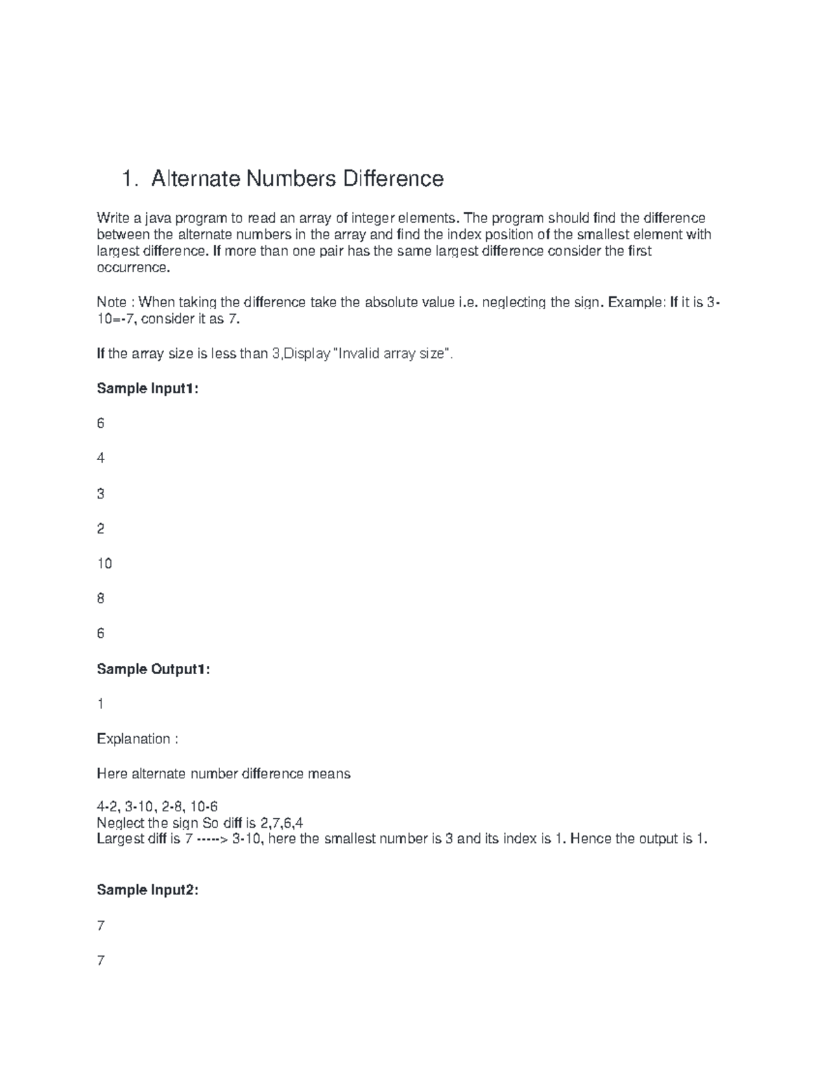 Coding Questions converted 1 Alternate Numbers Difference Write A