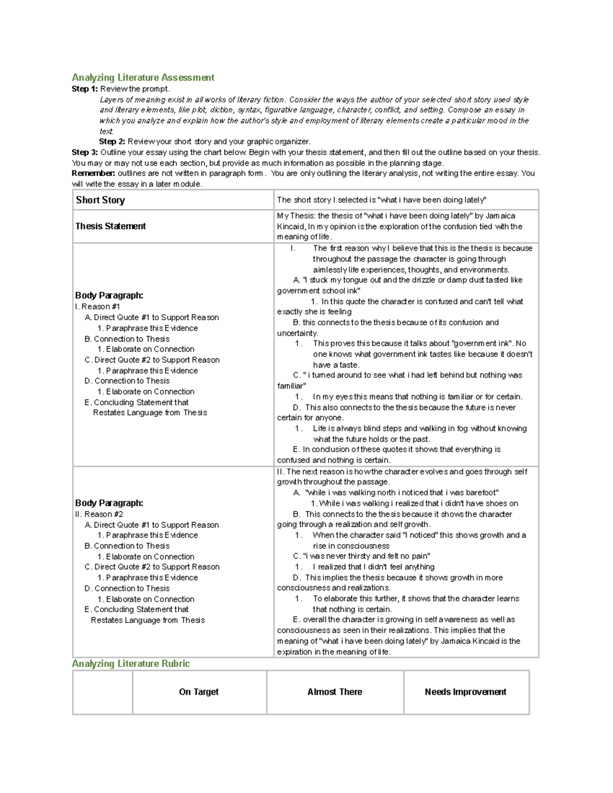 Analyzing Literature Assessment - Layers of meaning exist in all works ...