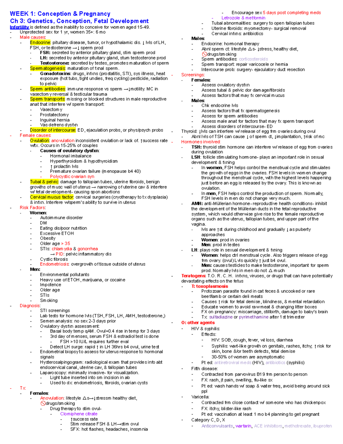 Week 1 Lecture Notes - WEEK 1: Conception & Pregnancy Ch 3: Genetics ...