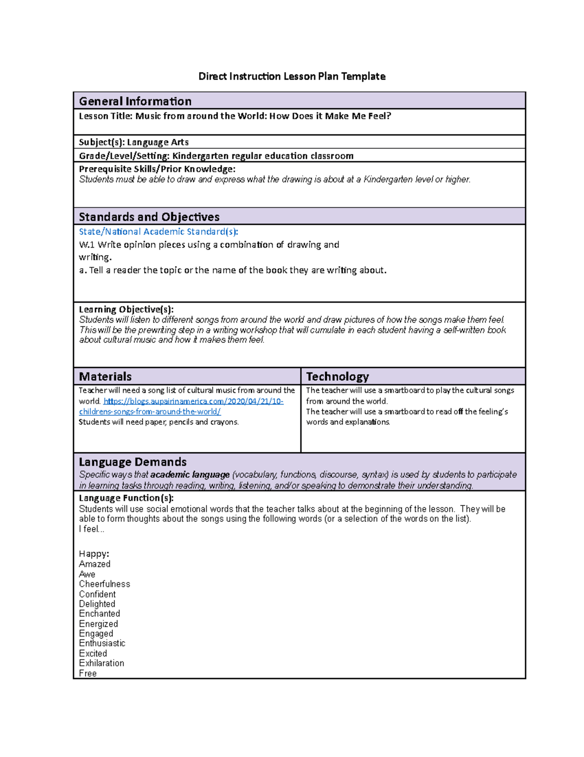 Lit lesson plan - passed - Direct Instruction Lesson Plan Template ...