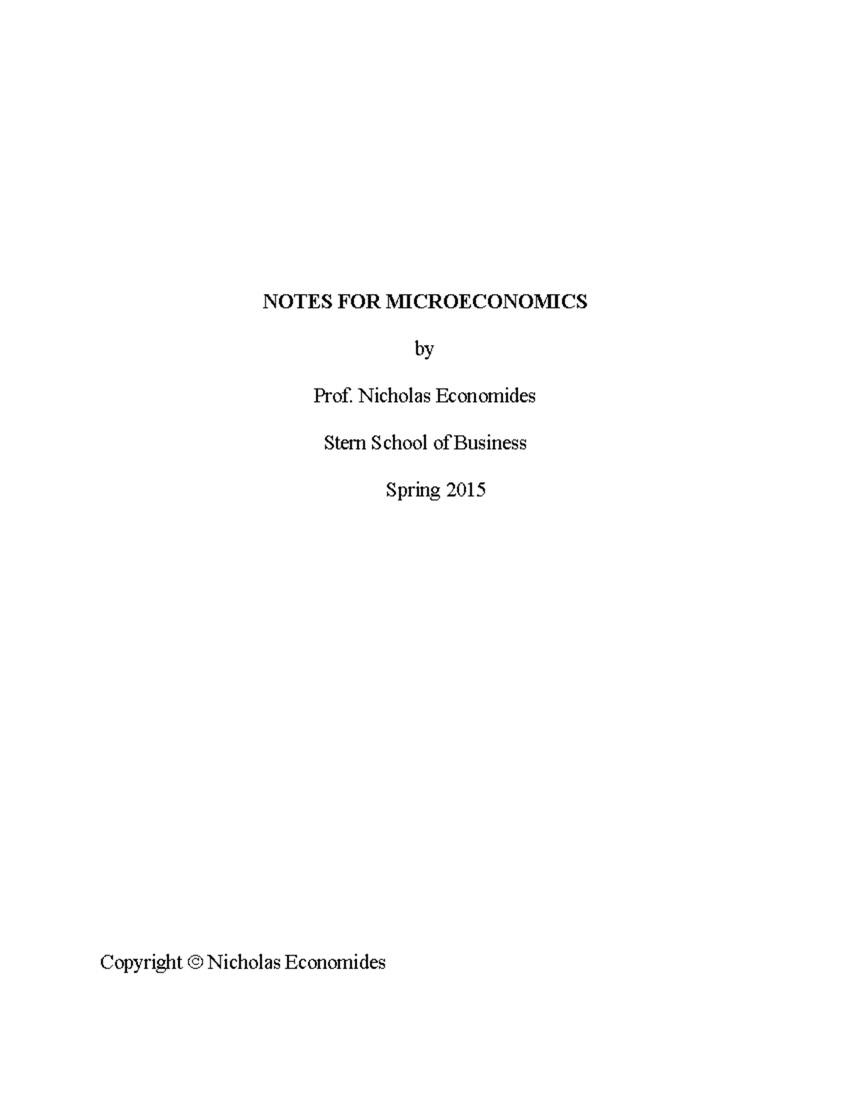 Micnotes - Work - NOTES FOR MICROECONOMICS by Prof. Nicholas Economides ...