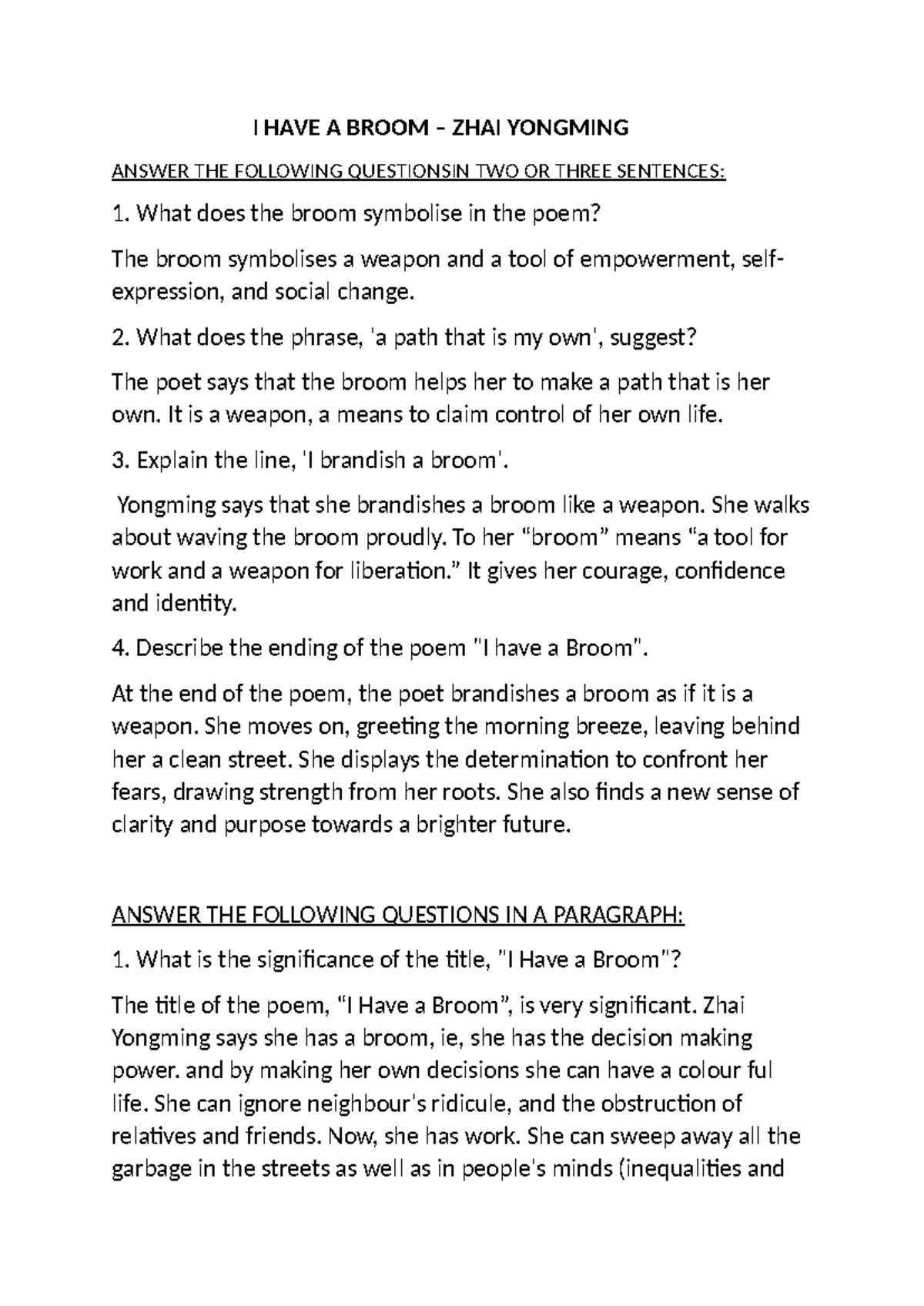 I HAVE A Broom-1 - Good - I HAVE A BROOM – ZHAI YONGMING ANSWER THE ...