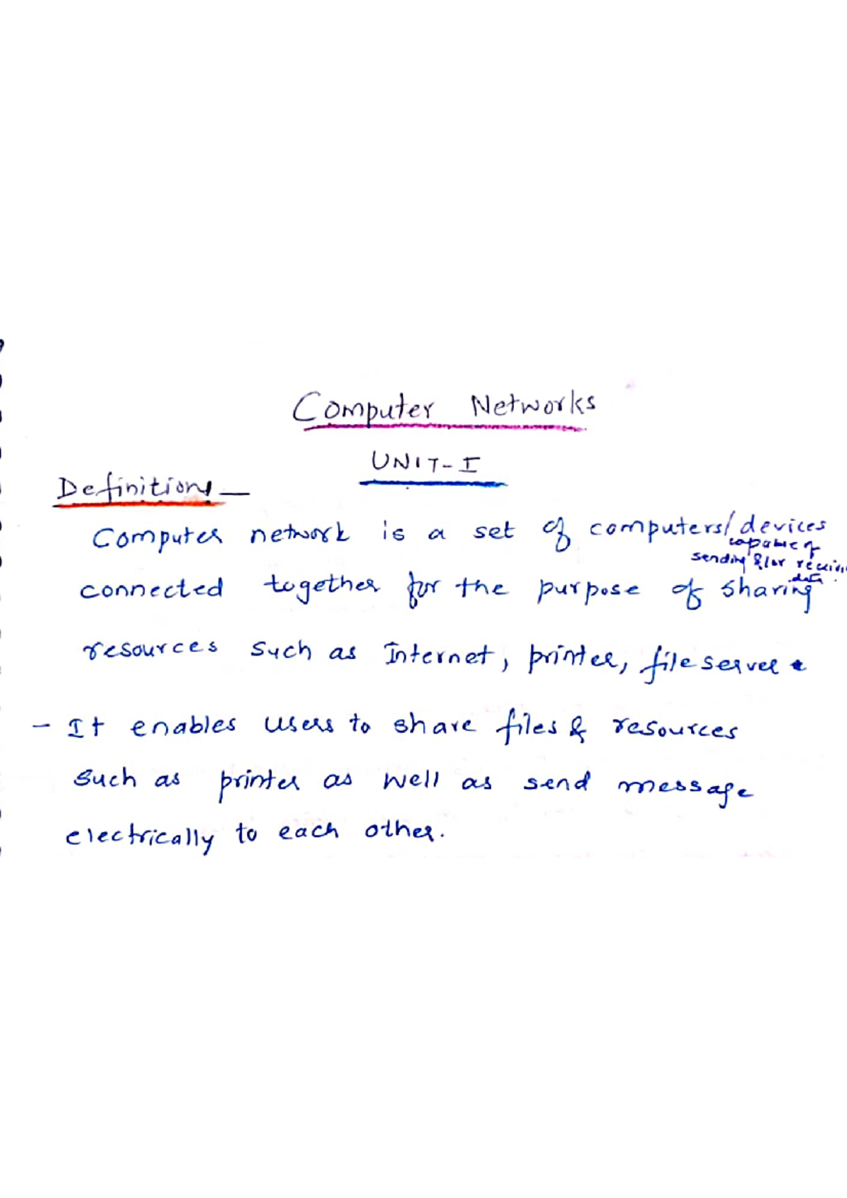 CN-1 - Computer networks chapter 1 - Computer Networks I Definitions computer network is a set ...