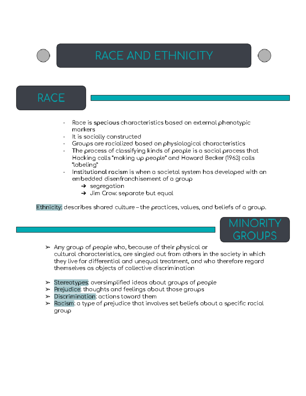 Race and Ethnicity - Notes you may need for Intro to Sociology 2000 ...