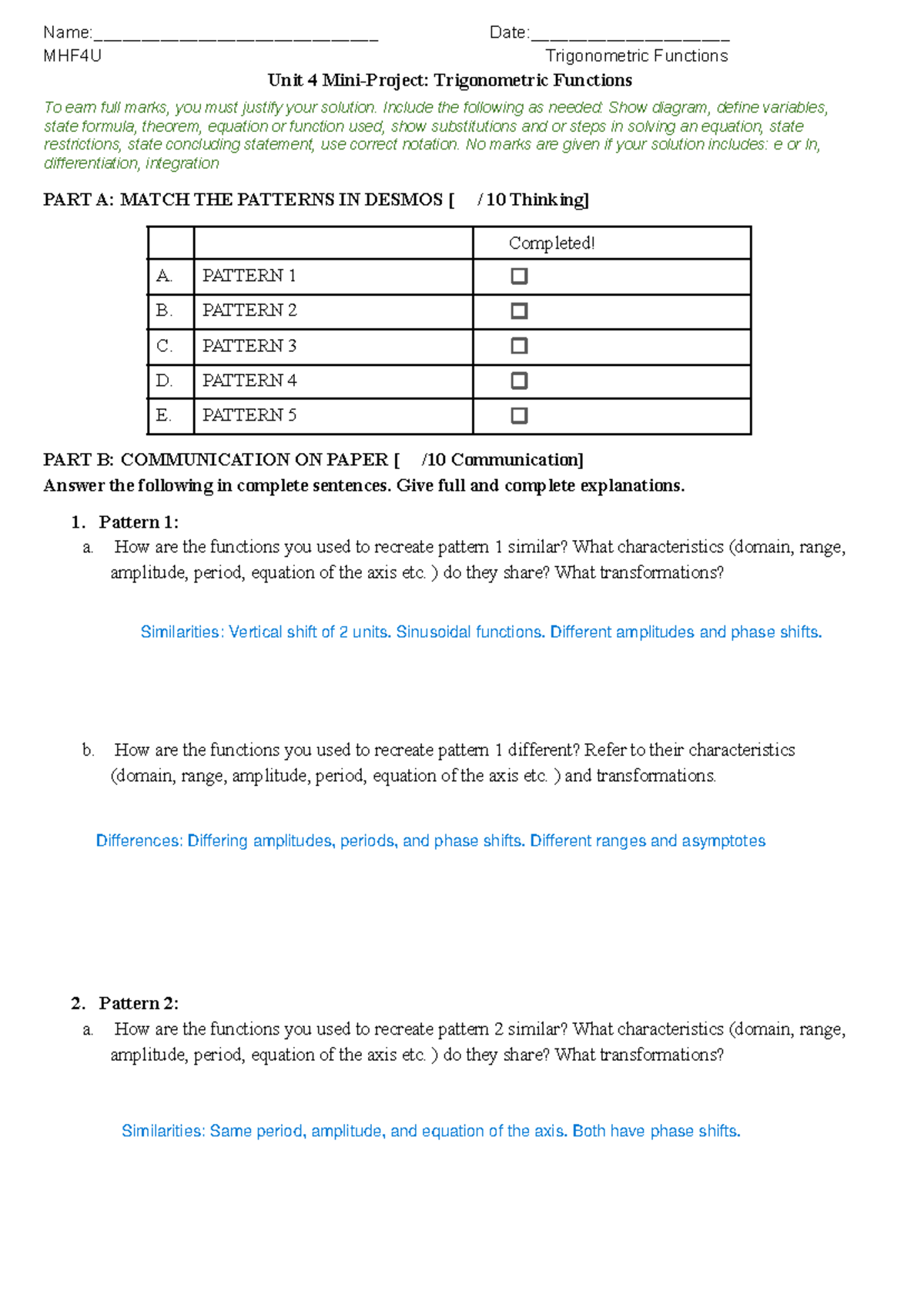 Unit 4 Mini Project - Desmos Task - Name:______________________________ Date ...