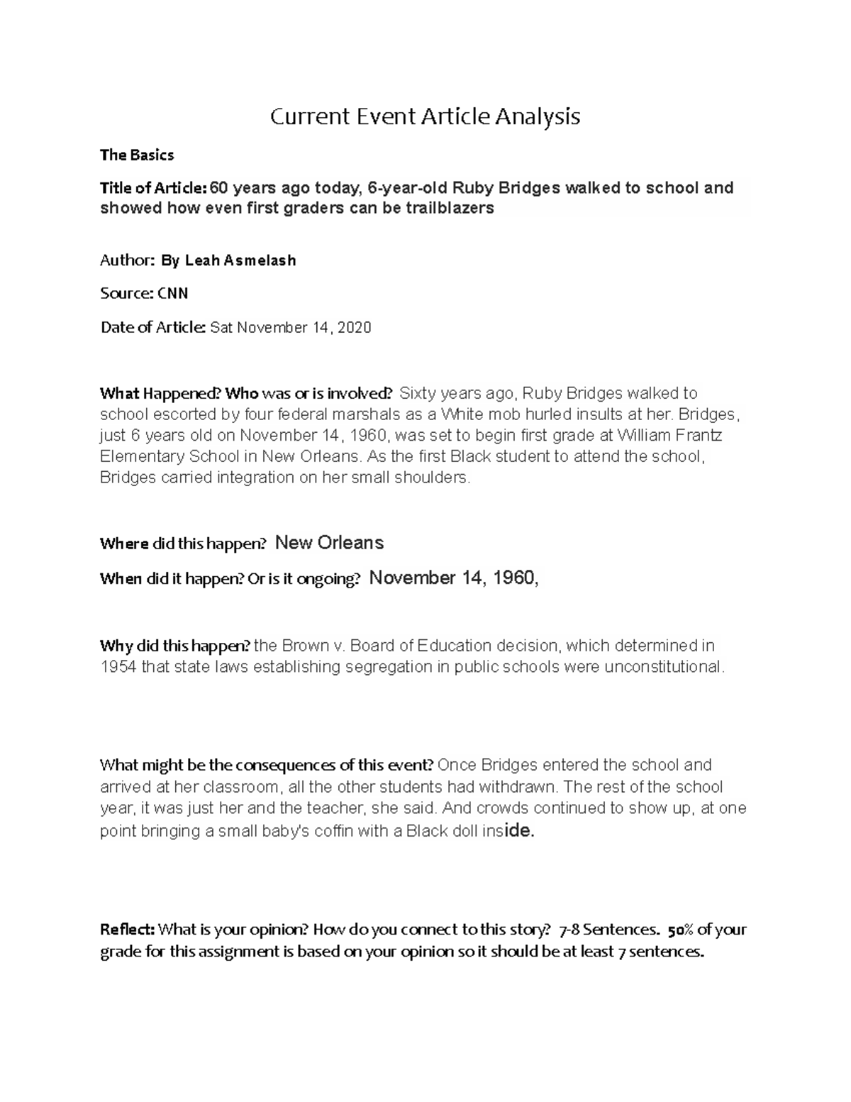 Current Events Analysis 2 - Current Event Article Analysis The Basics ...