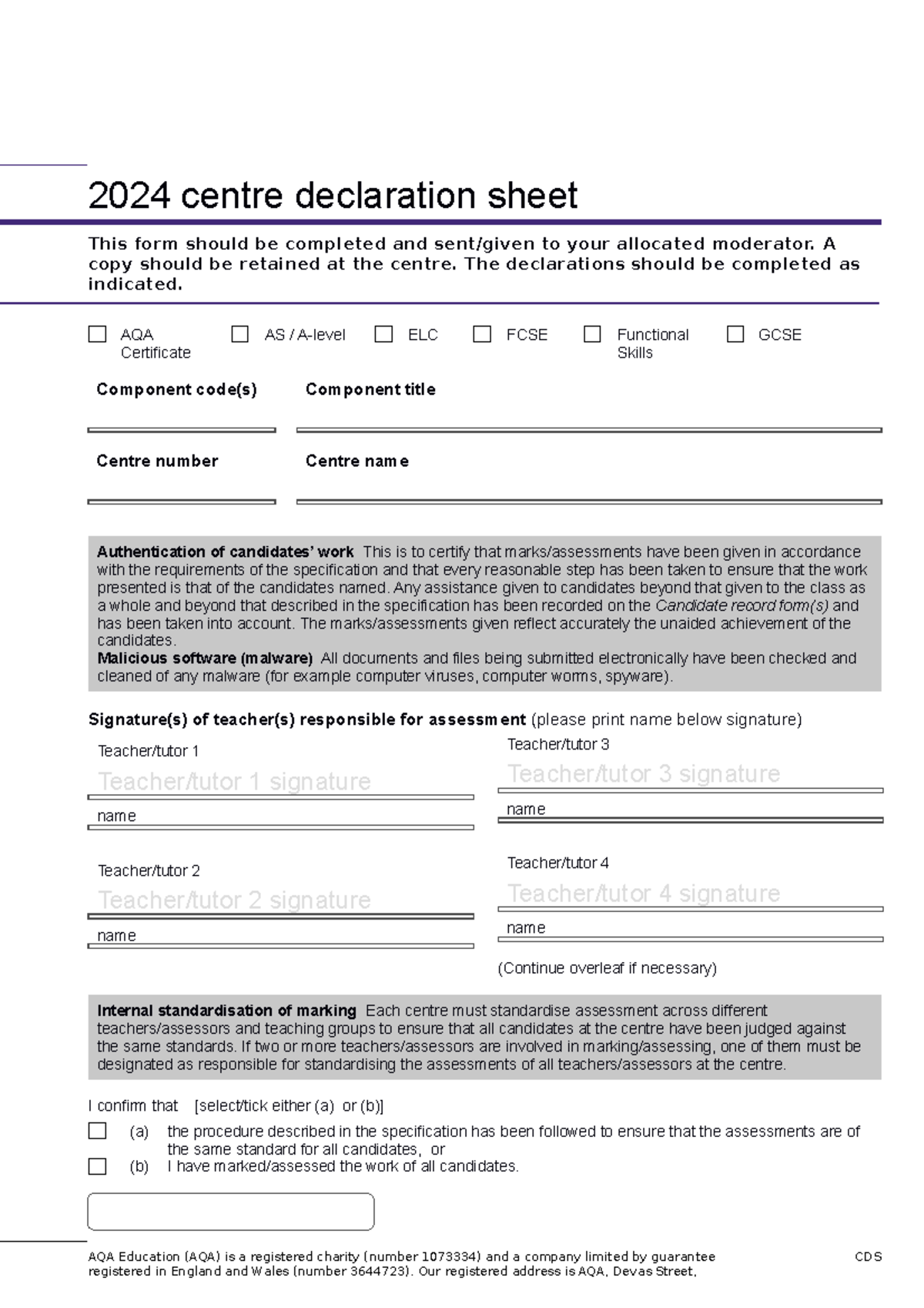 AQA-CDS-24 - gghhhhhh - 2024 centre declaration sheet This form should ...