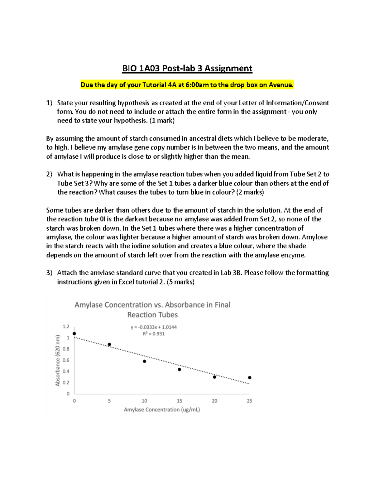 Post-lab 3 Assignment W2022 - BIO 1A03 Post-lab 3 Assignment Due the day of your Tutorial 4A at ...