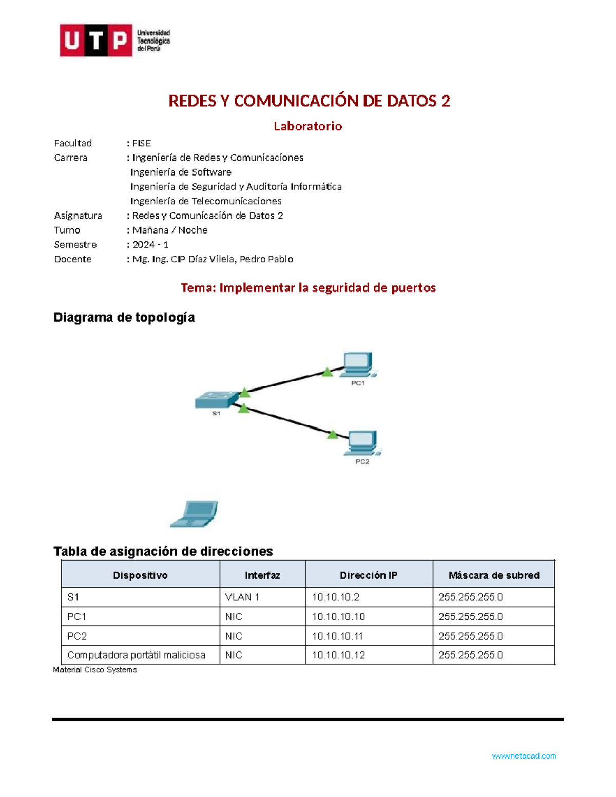 S08 s2 - Lab - Implement Port Security - REDES Y COMUNICACIÓN DE DATOS 2 Laboratorio Facultad ...