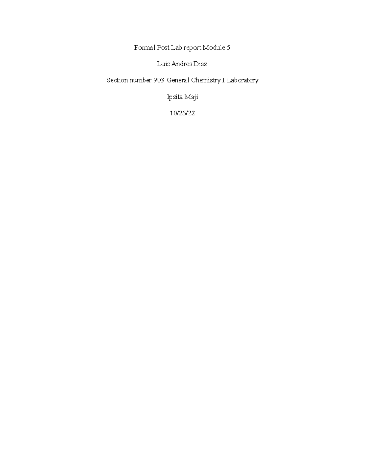 Postlab 5 - Formal Post Lab report Module 5 Luis Andres Diaz Section number 903-General ...
