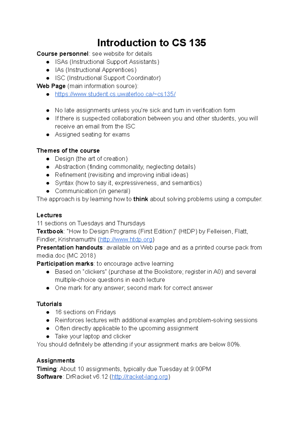 Introduction to CS 135 - Lecture notes 1 - Introduction to CS 135 ...