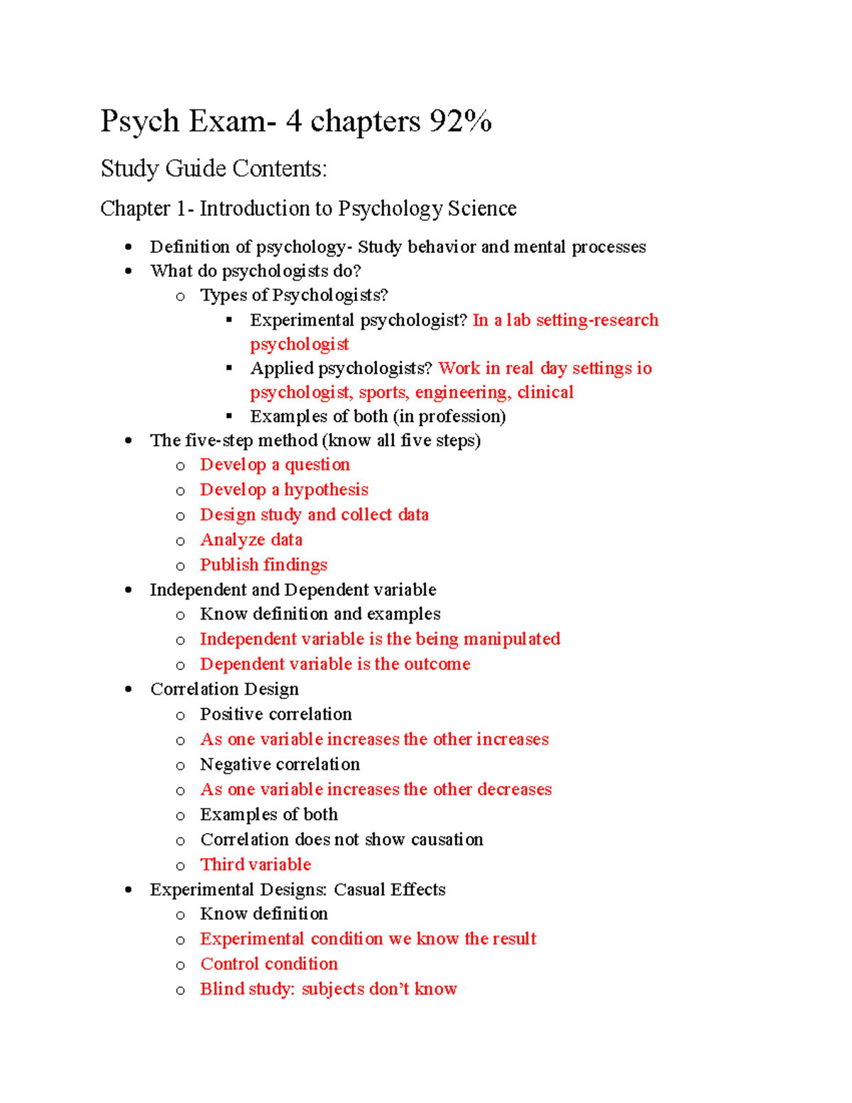 Psych Exam Study Guide - Notes of beginning of course, for first exam ...
