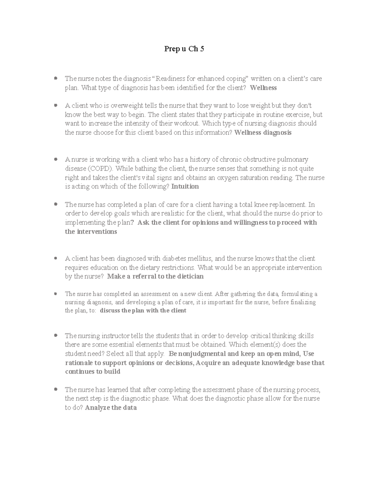 Pre u ch 5 - Prep u ch 5 - Prep u Ch 5 The nurse notes the diagnosis ...