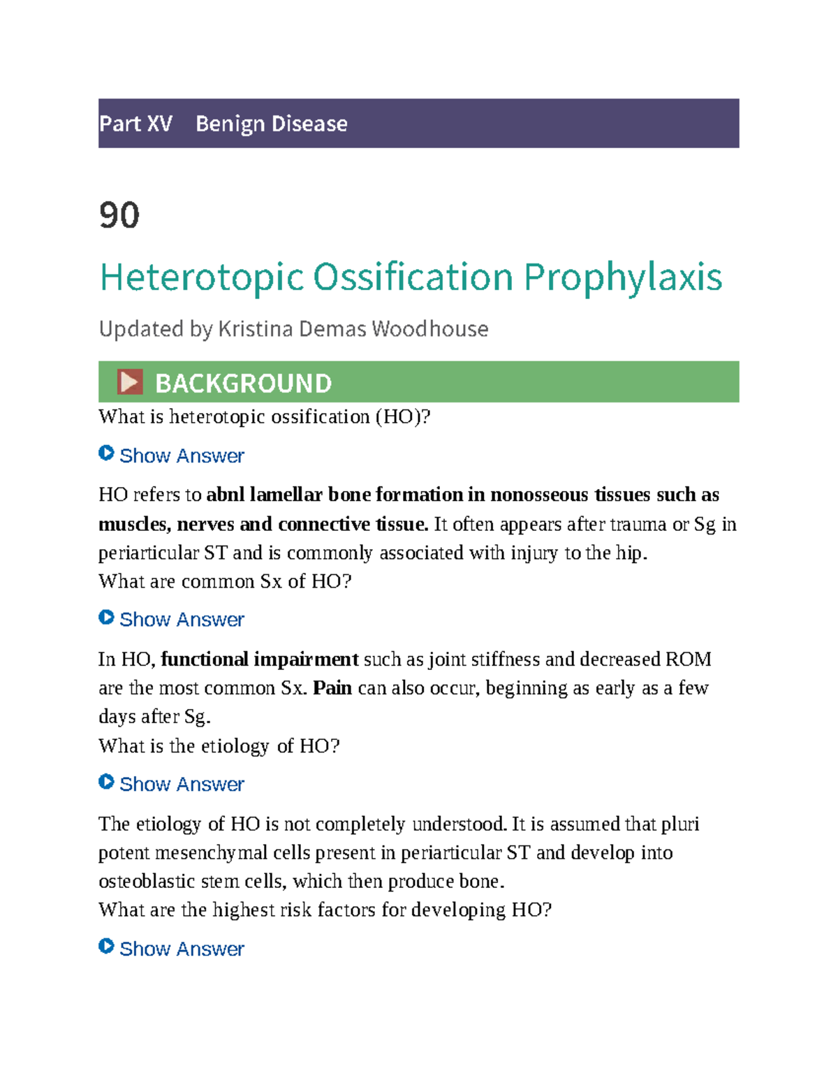 Part XV Benign Disease - Summary oncology - 90 Heterotopic Ossification ...