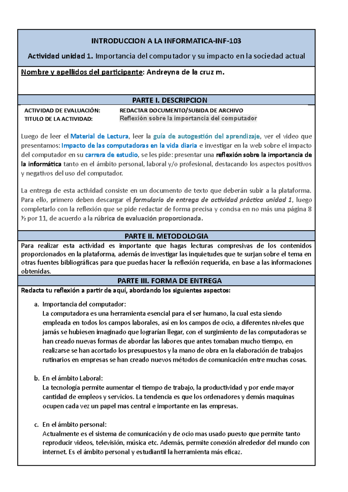 Introduccion A LA Informatica - INTRODUCCION A LA INFORMATICA-INF- Actividad unidad 1 ...