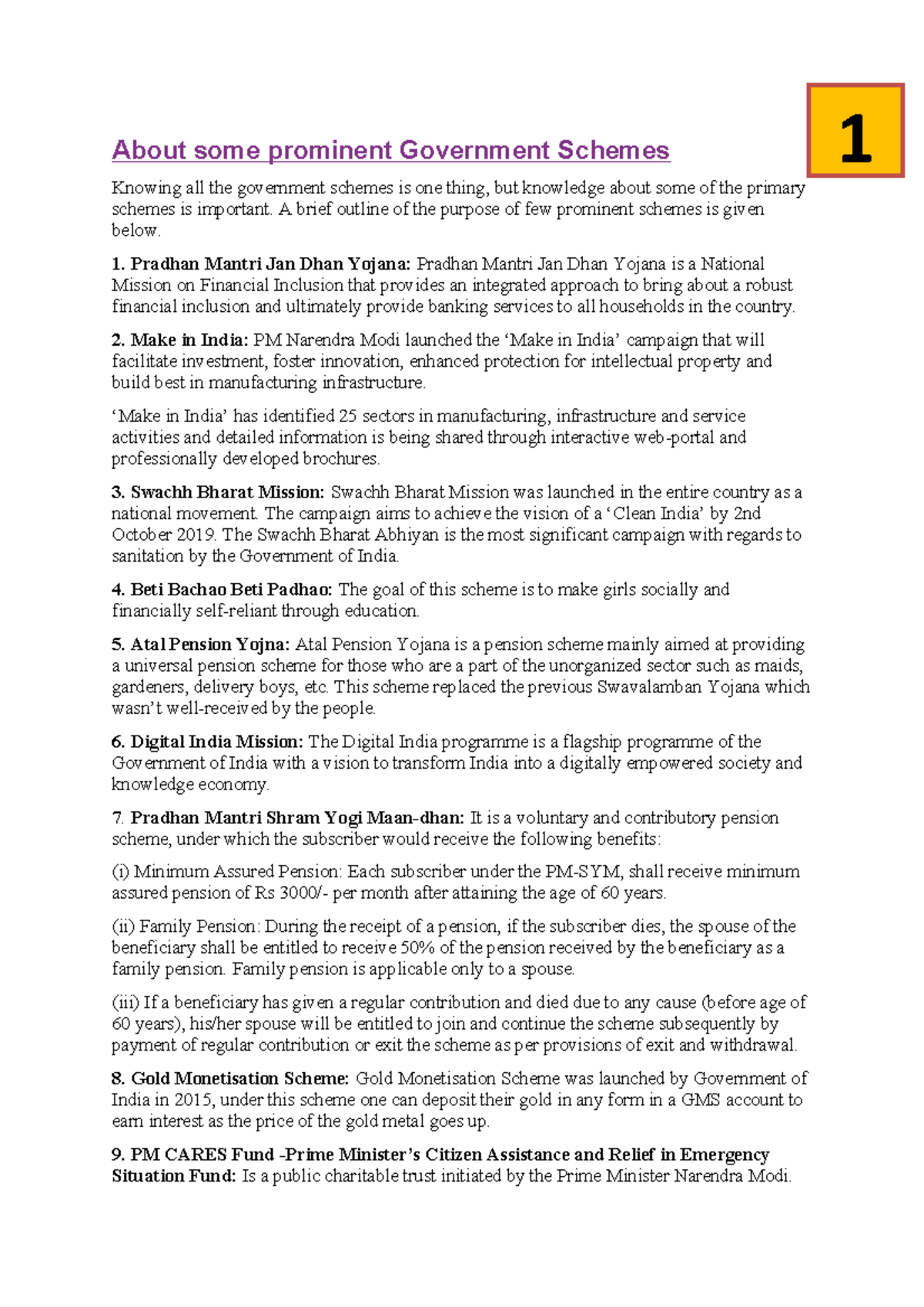 GOVT Schemes - Public finance - About some prominent Government Schemes ...