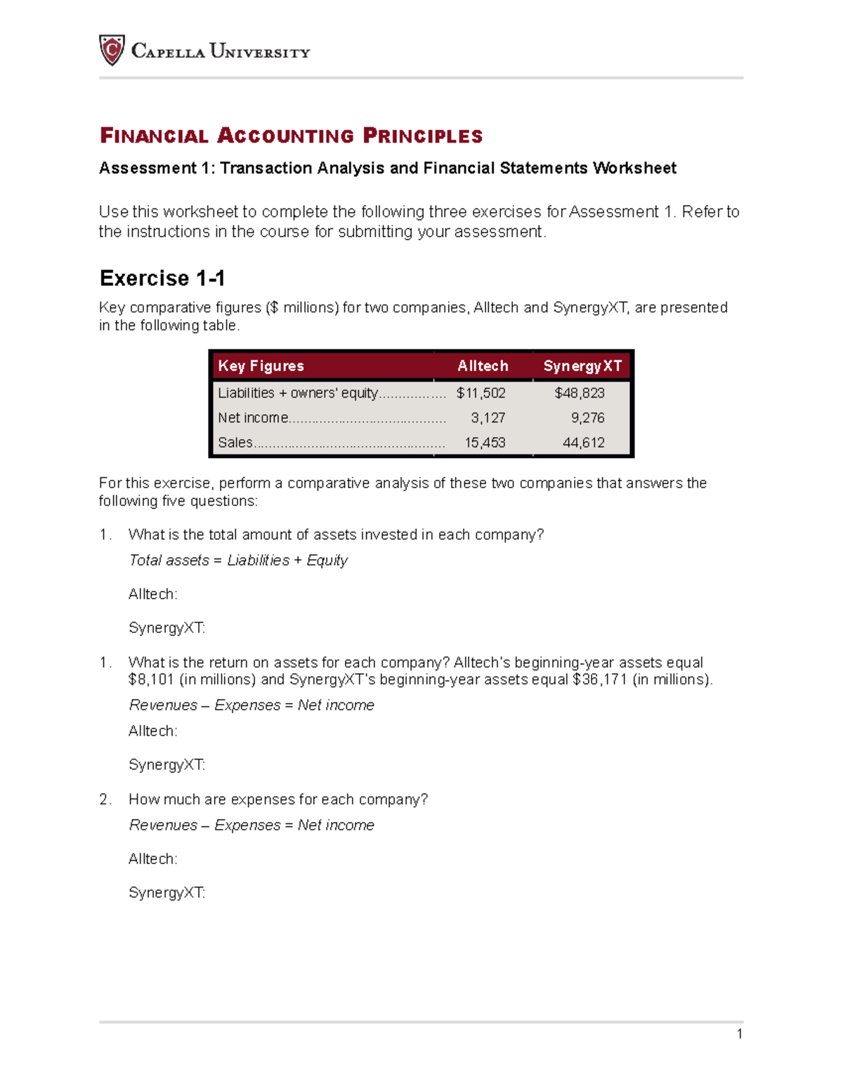 Cf u01a1 transaction analysis and financial statements assessment ...