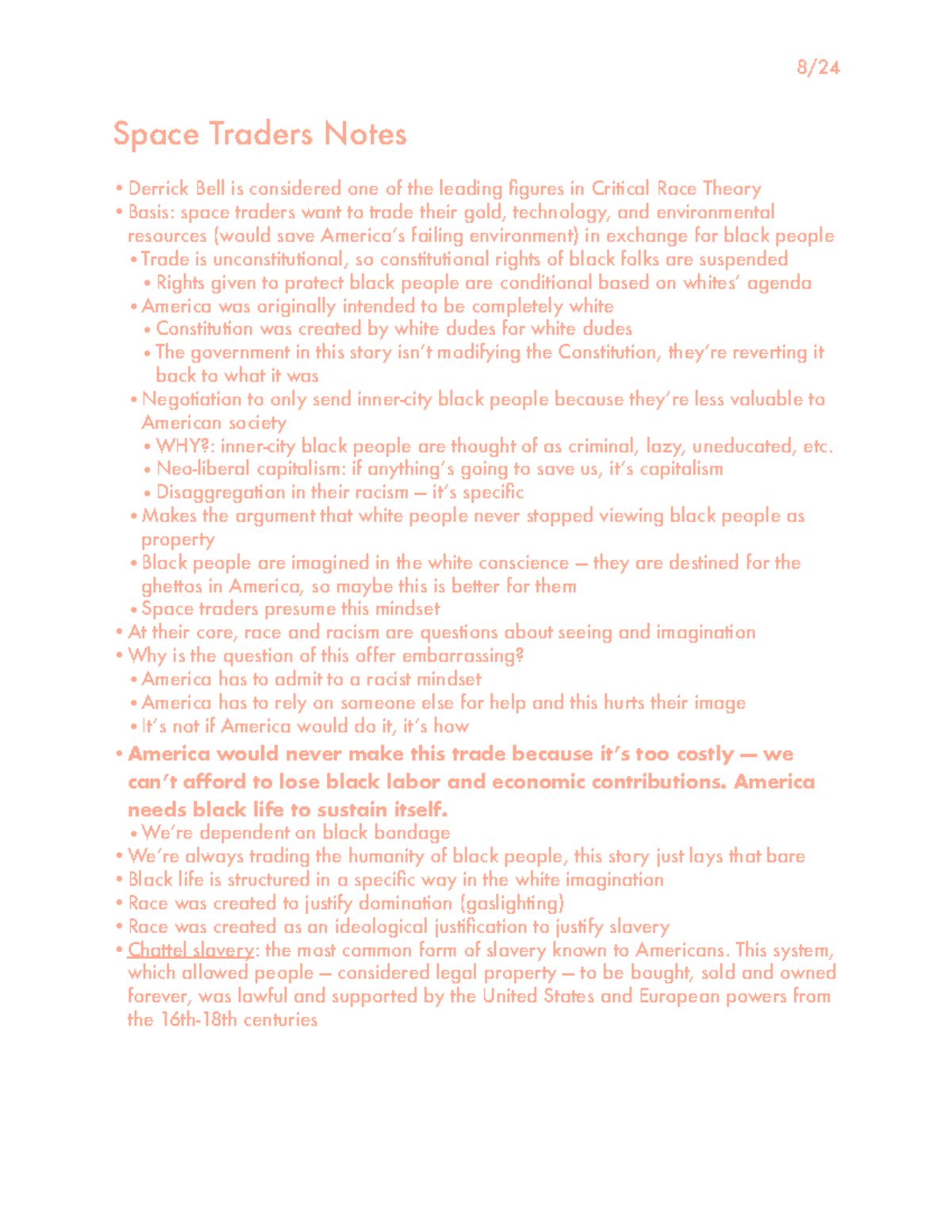 Space Traders Notes - 8/ Space Traders Notes •Derrick Bell is ...
