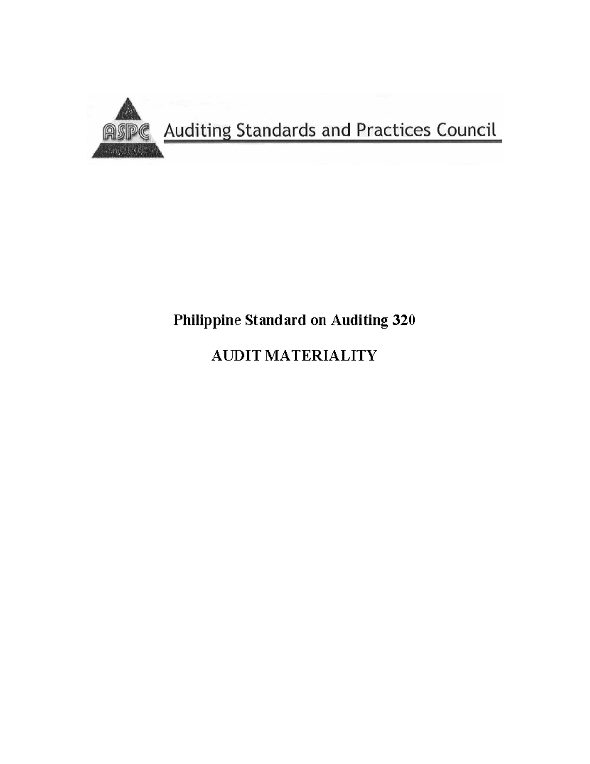 PSA 320 Audit Materiality - Philippine Standard on Auditing 320 AUDIT MATERIALITY PHILIPPINE ...