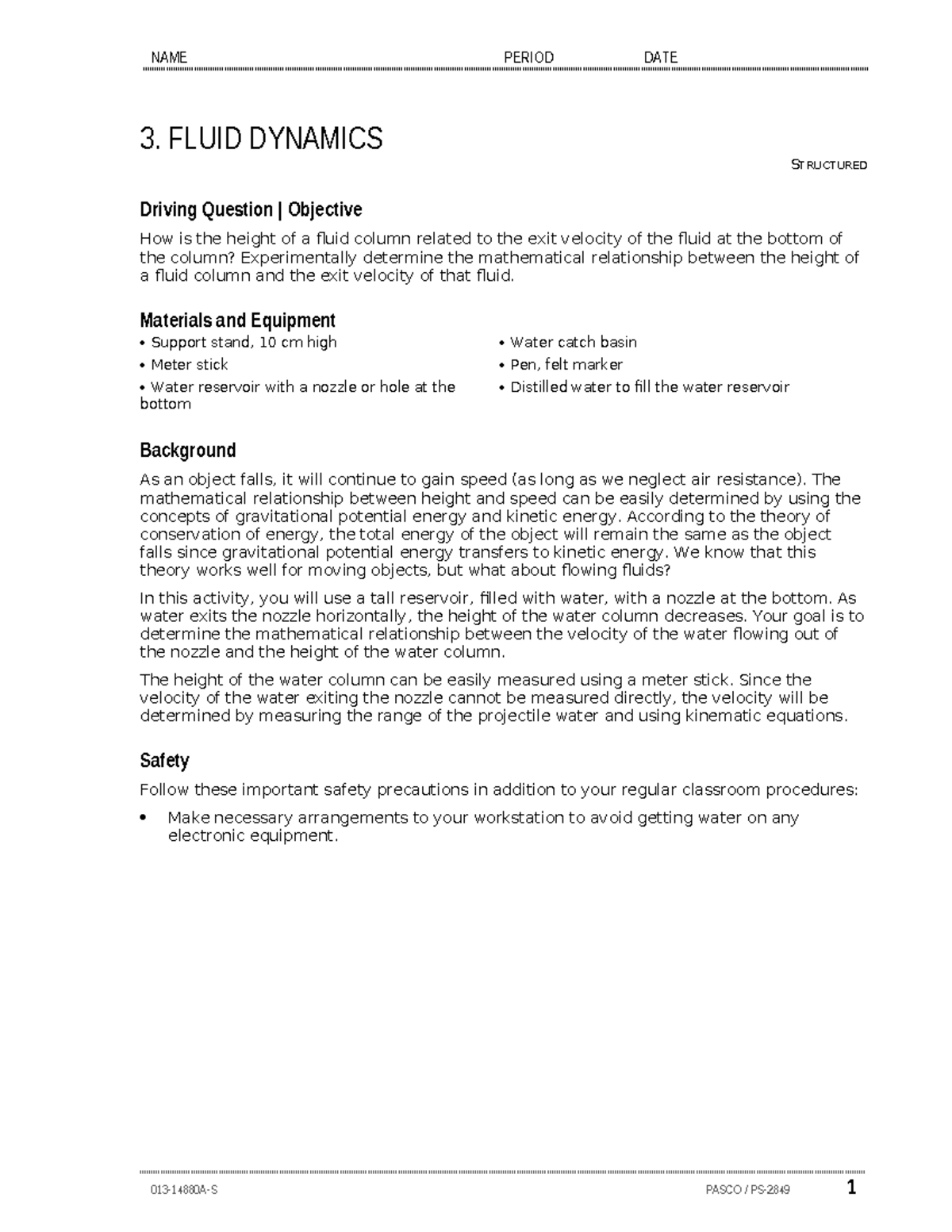 03 AP2 Fluid Dynamics S - .... - NAME PERIOD DATE 3. FLUID DYNAMICS ...