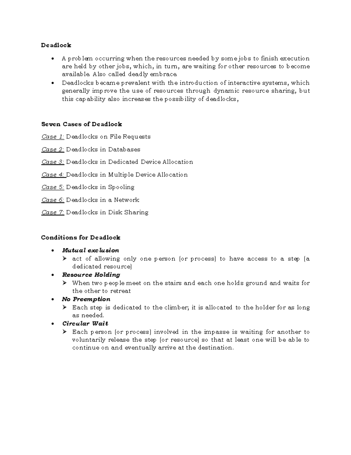 Process Management (Deadlock) - Deadlock A problem occurring when the ...