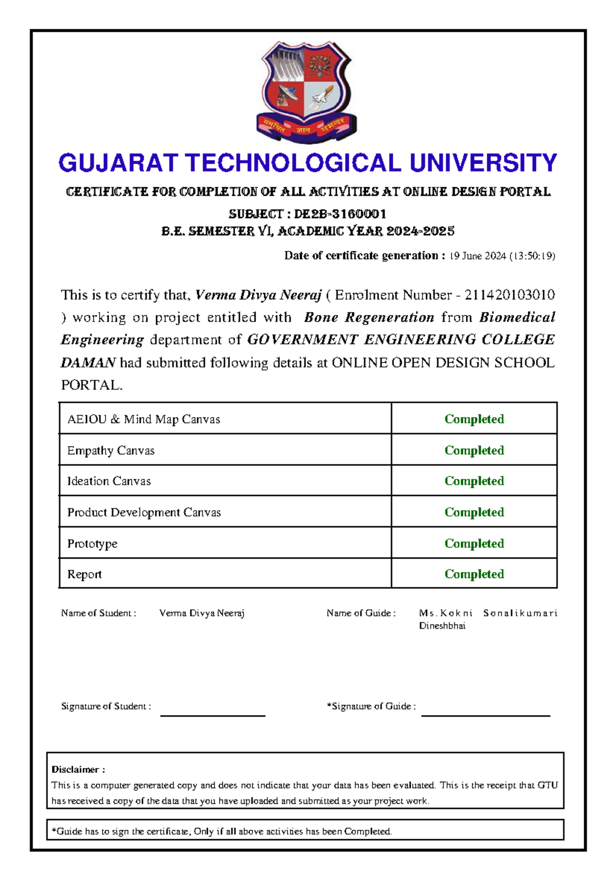 21142010 3010 Completion Certificate - GUJARAT TECHNOLOGICAL UNIVERSITY ...