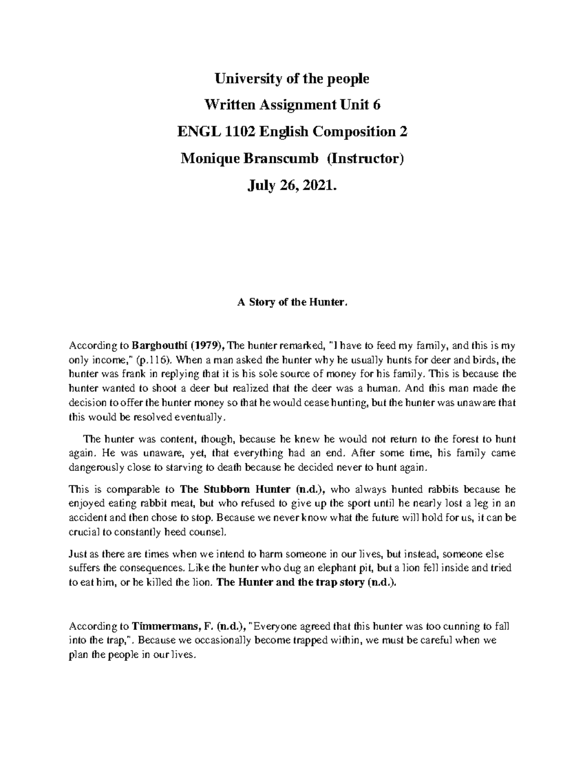 English Composition 2 (W.A UNIT 6) - University of the people Written ...