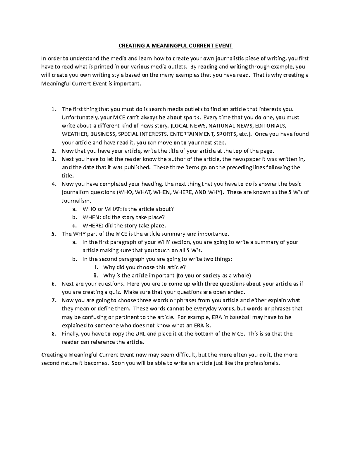 Creating A Meaningful Current Event Format - CREATING A MEANINGFUL ...