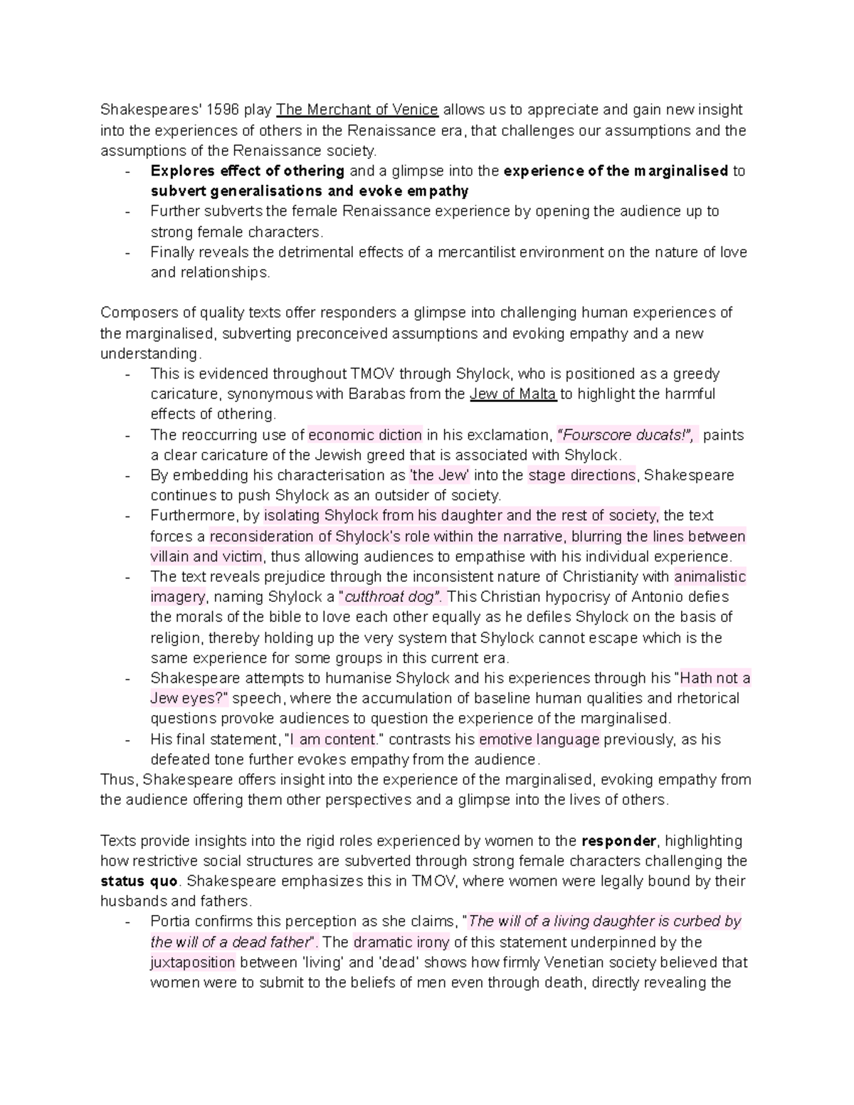 Comm Mod Essay Plan - eng adv prep paper 1 - Shakespeares' 1596 play ...