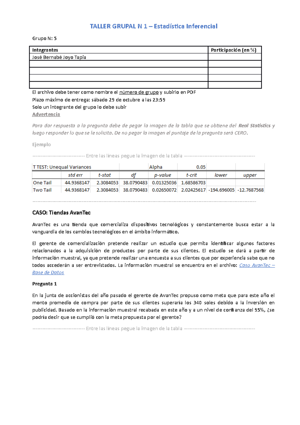 Taller Grupal N 1 - Grupo 5 - TALLER GRUPAL N 1 – Estadística ...