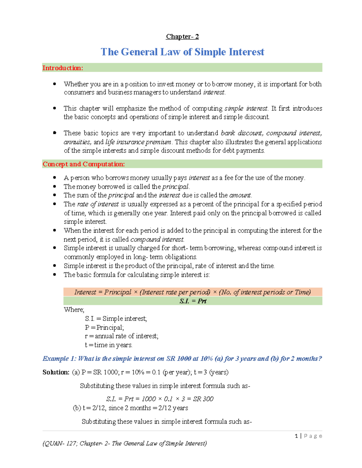Chapter- 2 the general law of simple interest 0 - Chapter- 2 The ...