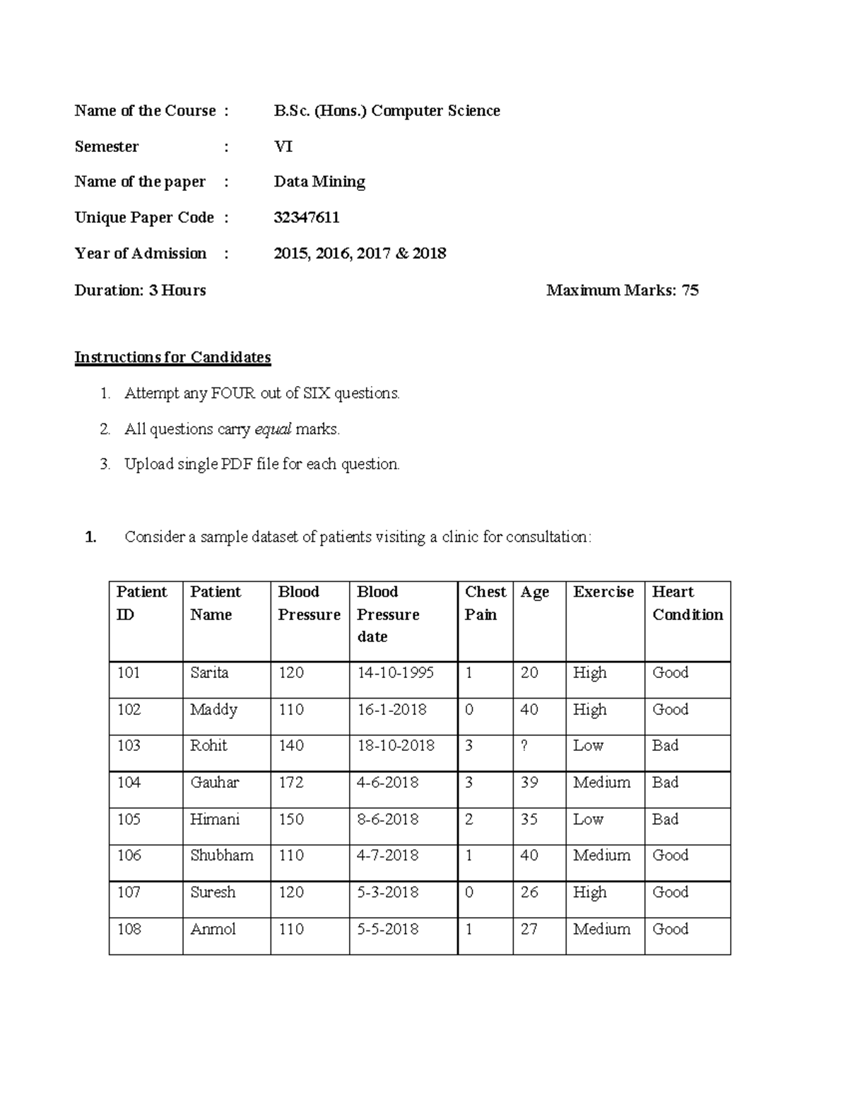 OBE 2021 - computer science - Name of the Course : B. (Hons.) Computer Science Semester : VI ...