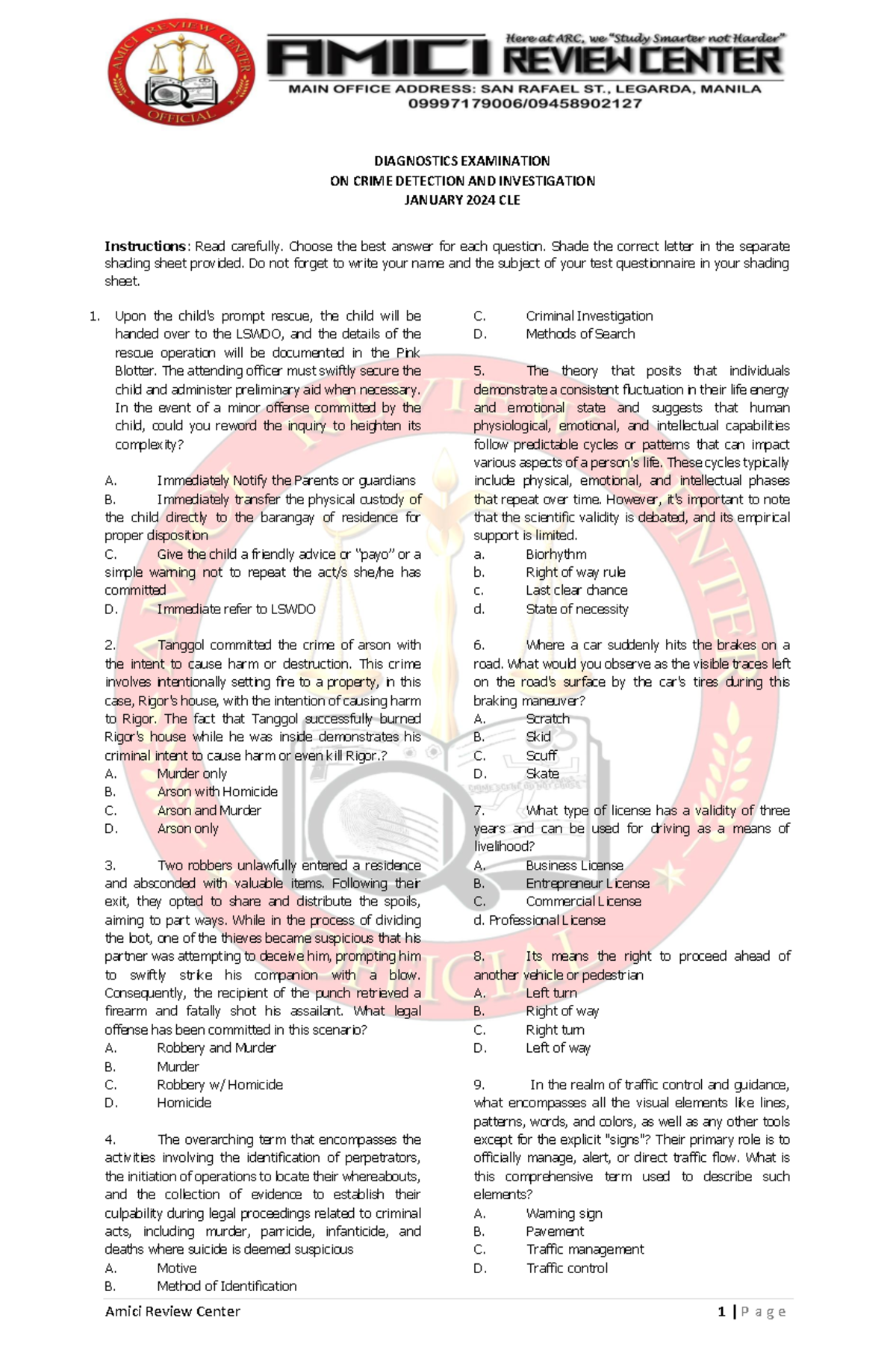 JAN2024-DE CDI - Instructions: Read carefully. Choose the best answer ...