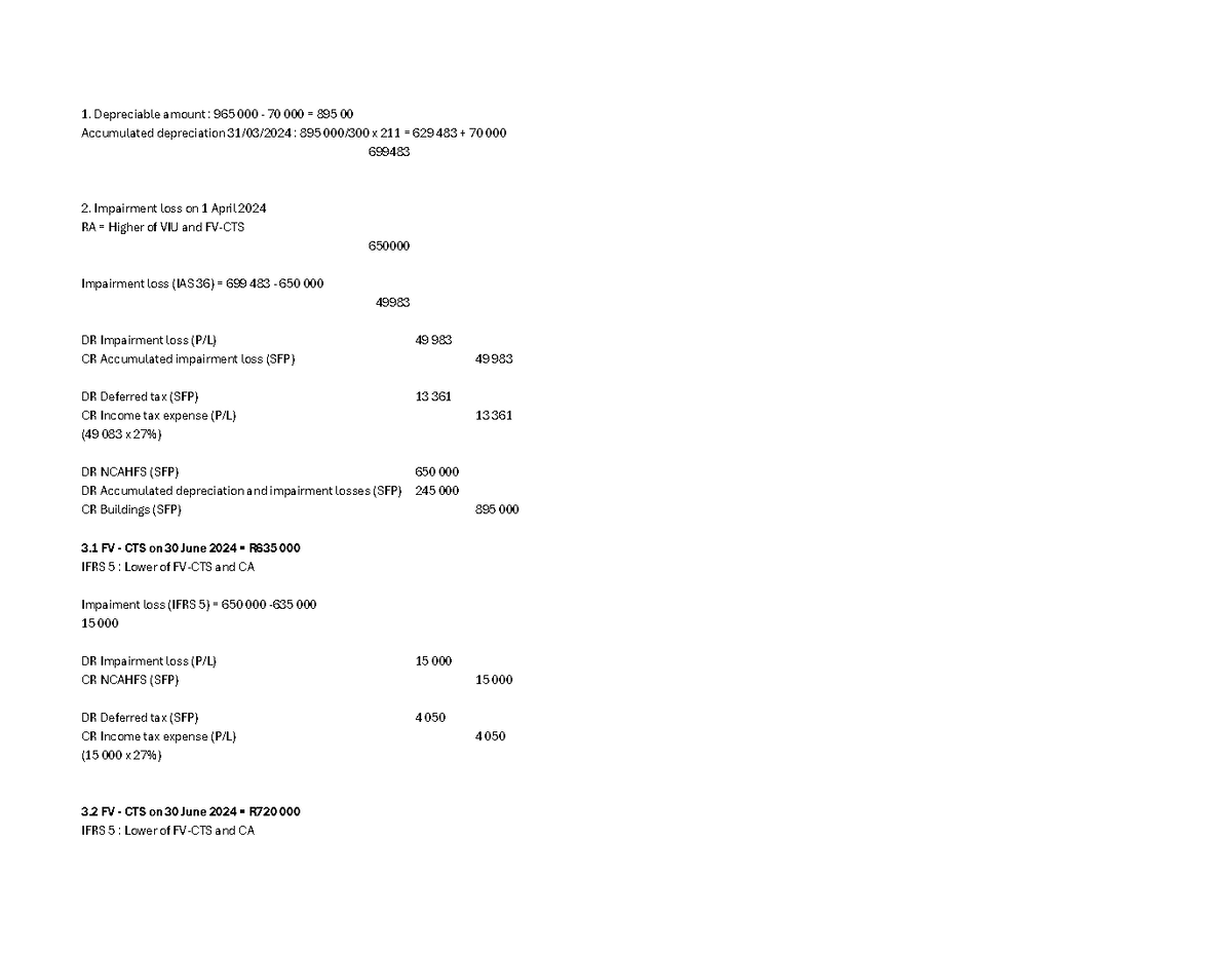 IFRS 5 Homework examples Single asset solution - RA = Higher of VIU and ...