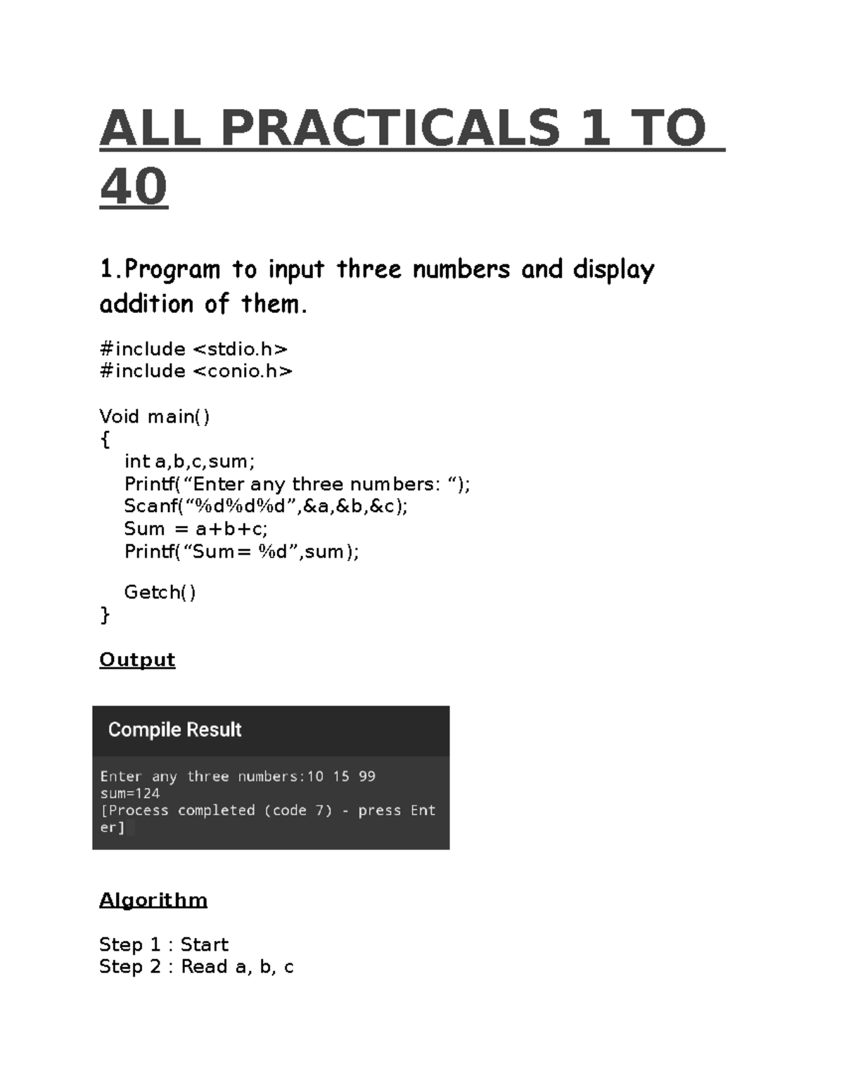 2012 00114627 CP ALL 1TO40 - ALL PRACTICALS 1 TO 40 1 to input three ...