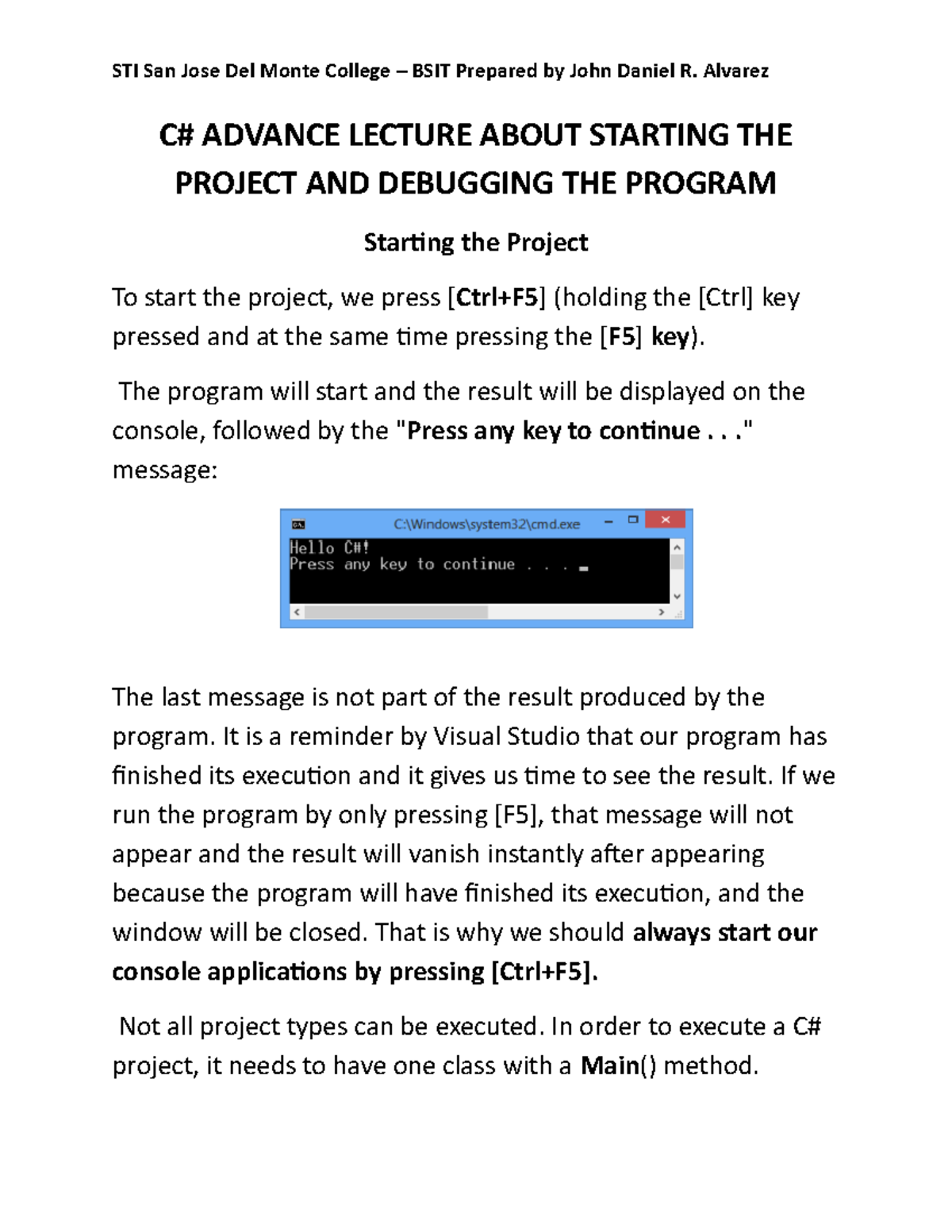 C Sharp Advance Lecture about Starting the Project and Debugging the Program - C# ADVANCE ...