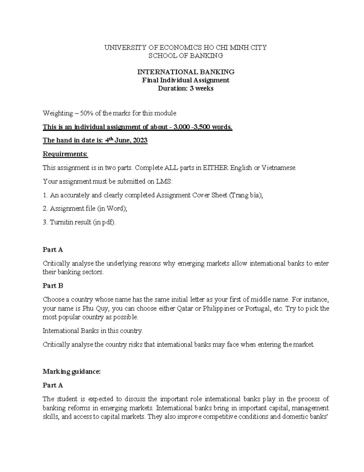 IB Final Assignment 2023 - UNIVERSITY OF ECONOMICS HO CHI MINH CITY ...