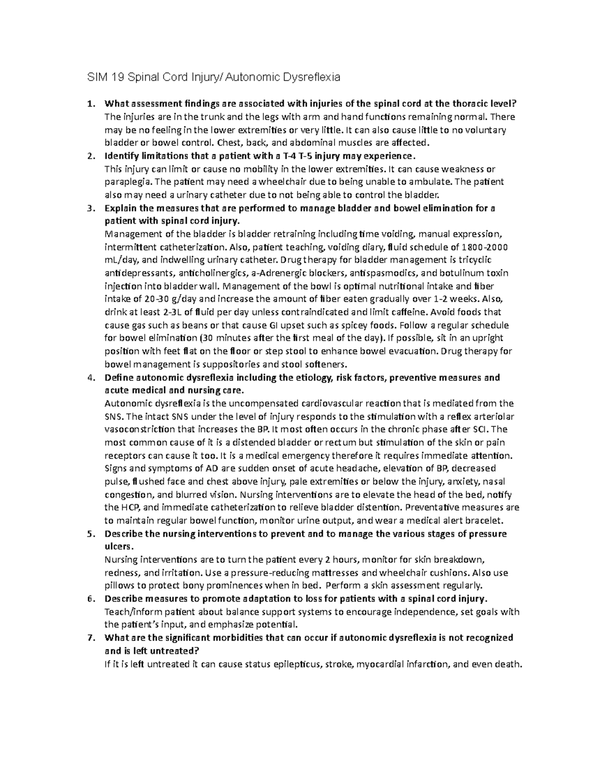 SIM 19 Spinal Cord Injury med surg - SIM 19 Spinal Cord Injury ...
