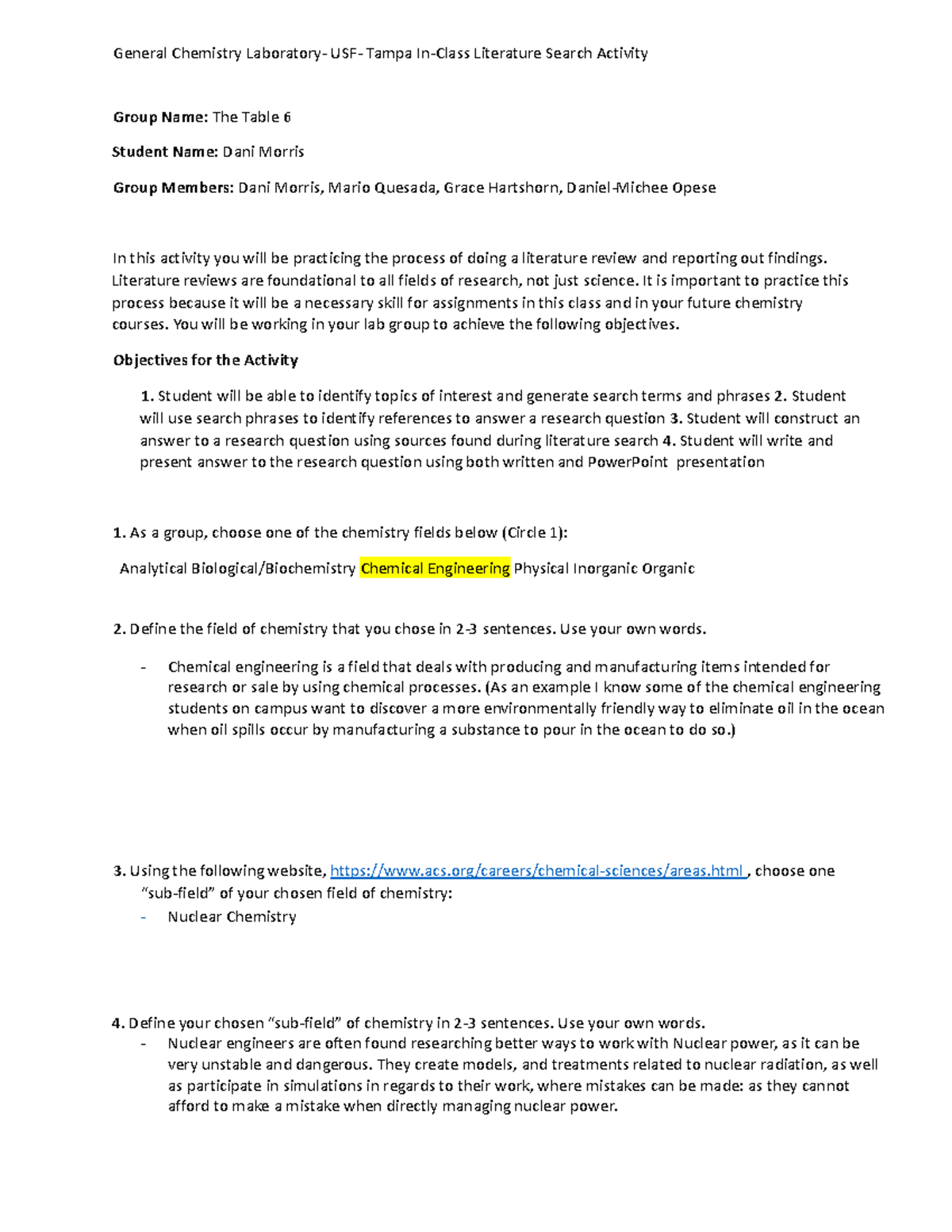 Gen Chem Lab Literature Search Activity - General Chemistry Laboratory ...
