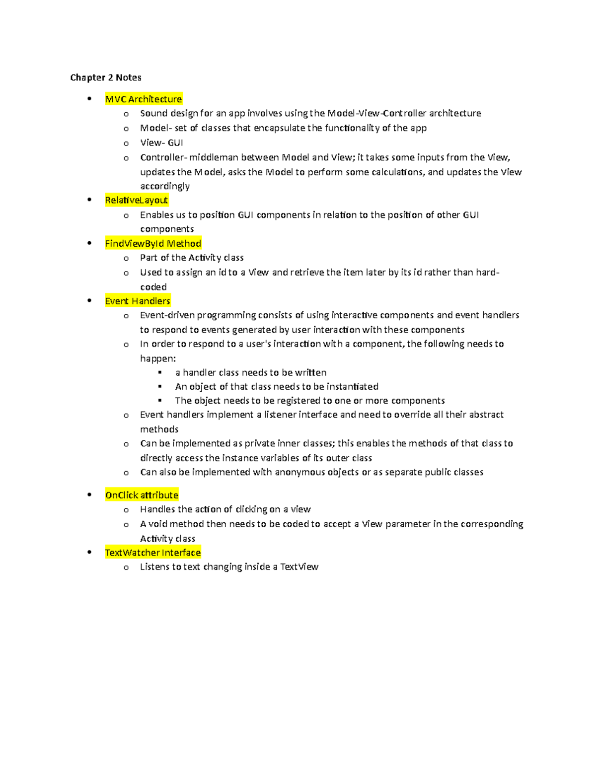 Chapter 2 - Android App Development - Chapter 2 Notes MVC Architecture ...