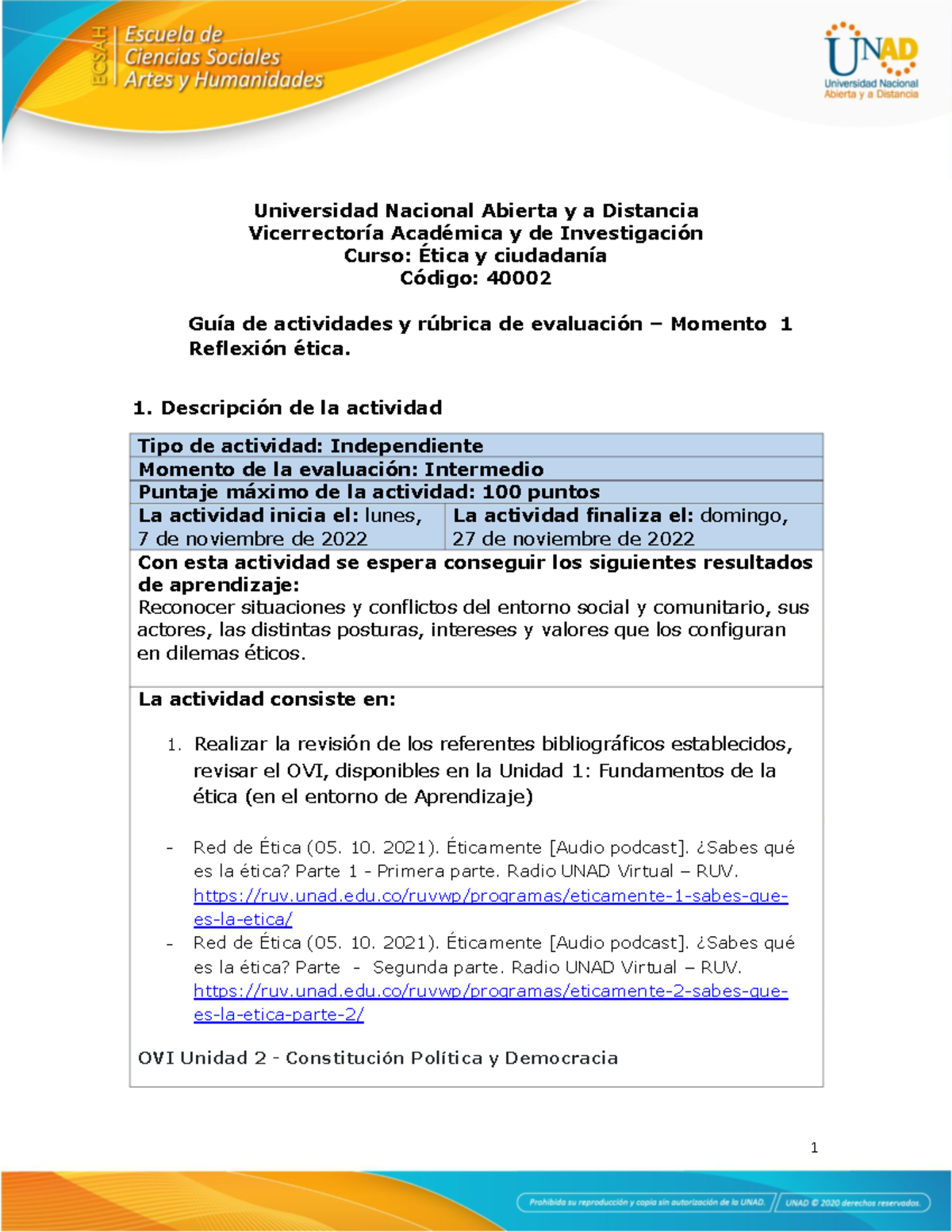 Etica - Guia para realización de actividad N°1 - Universidad Nacional Abierta y a Distancia ...