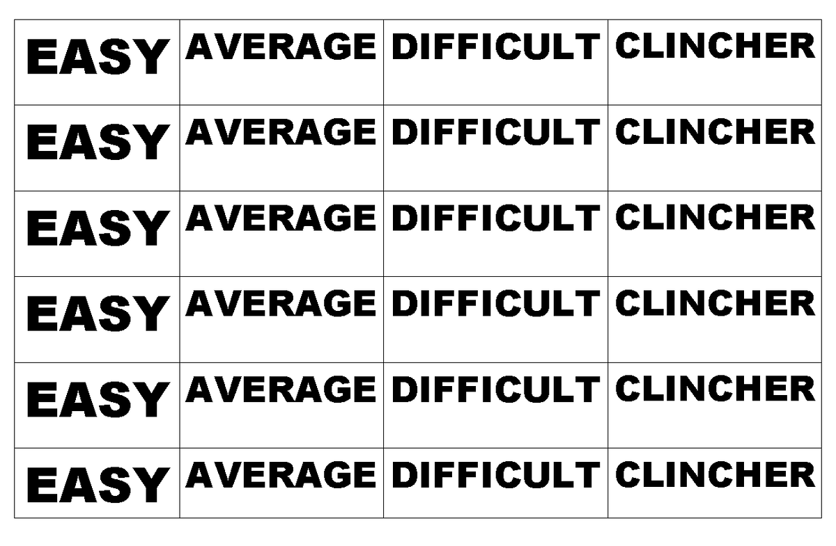 EASY - EASY AVERAGE DIFFICULT CLINCHER EASY AVERAGE DIFFICULT CLINCHER ...